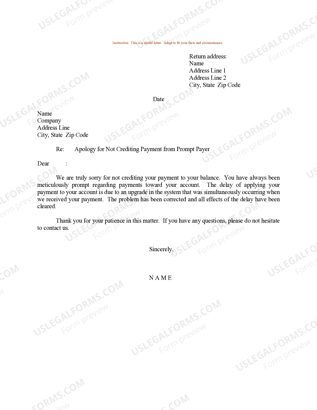 Virginia Sample Letter for Apology for Not Crediting Payment from ...