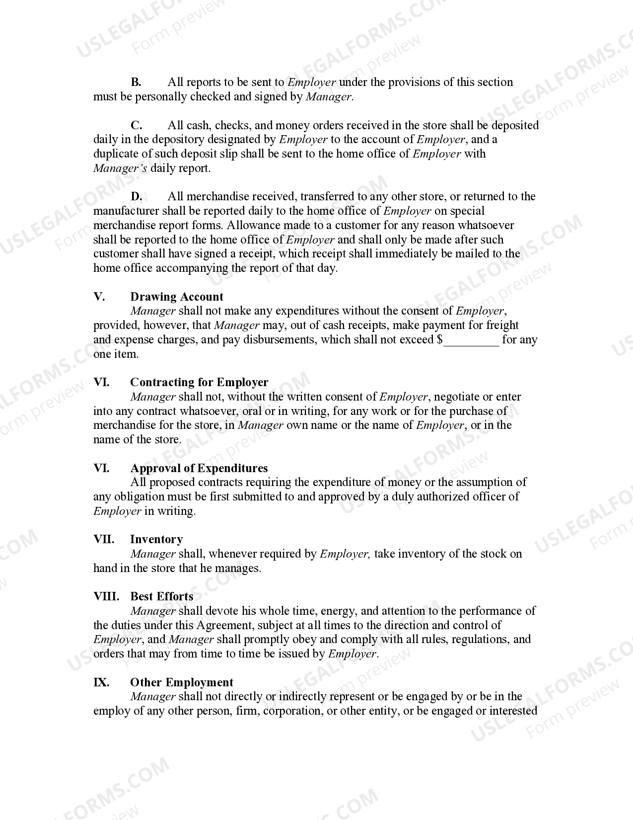 Texas Employment Agreement with a Manager of a Retail Store - Retail ...