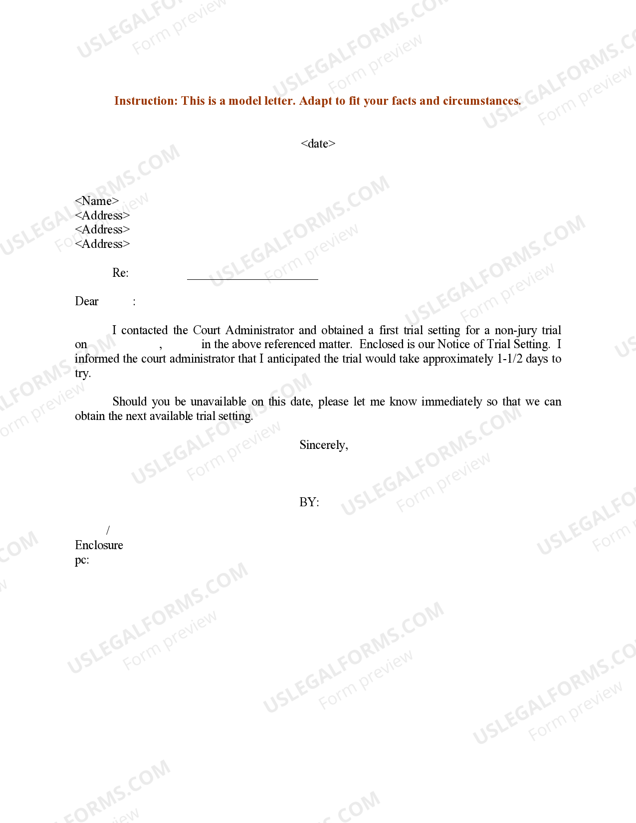 Sample Letter for Trial Setting for Non-Jury Trial - Non Jury | US ...