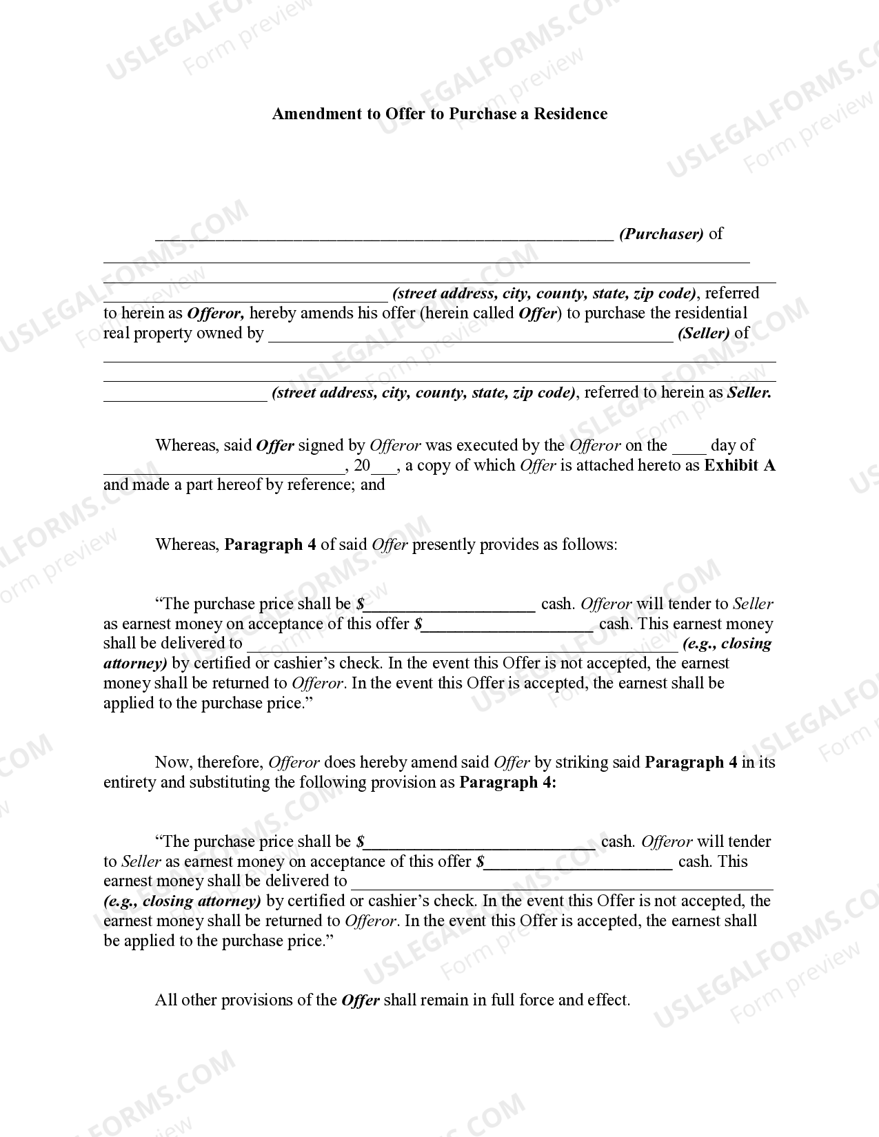 Hawaii Amendment to Offer to Purchase a Residence - Amendment Purchase ...