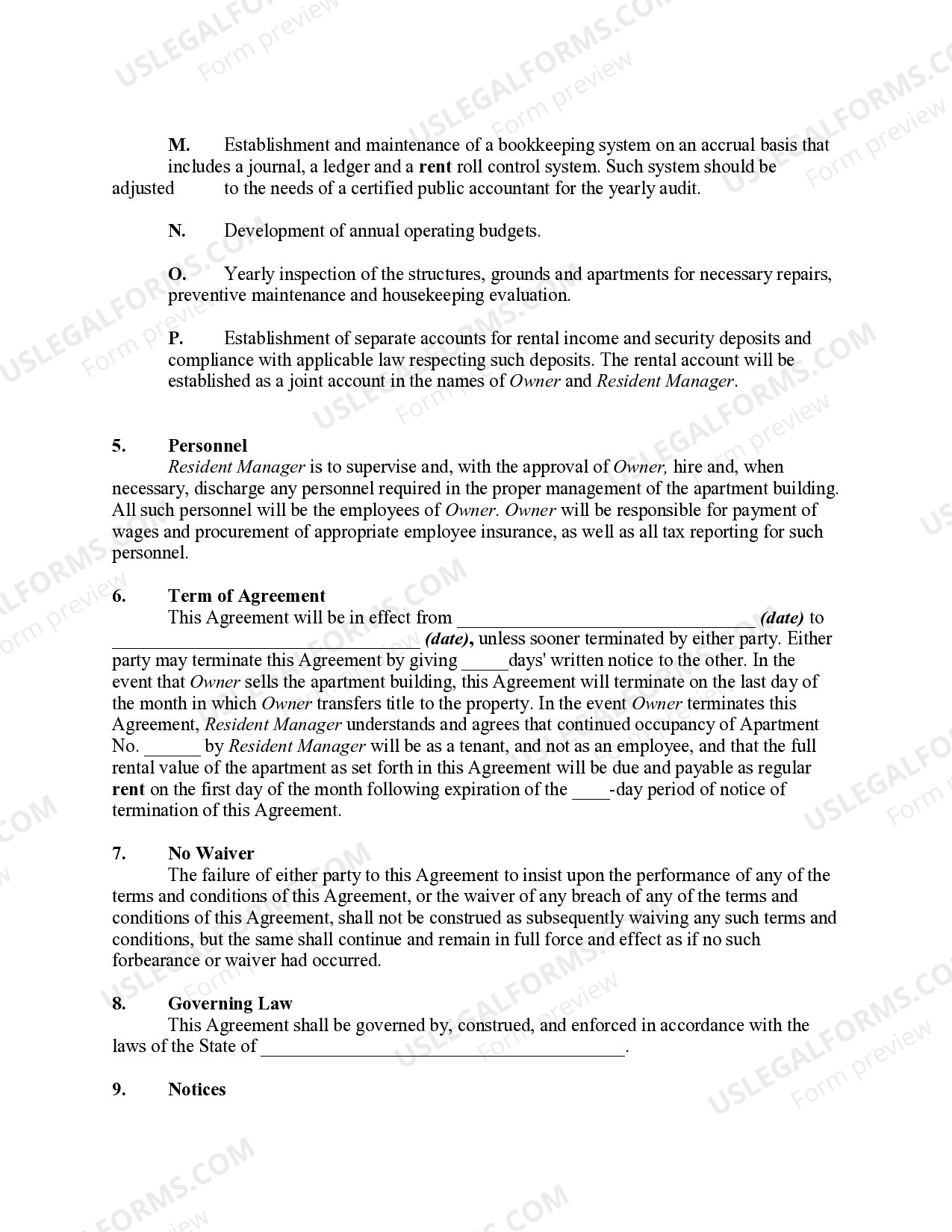 Louisiana Contract Between Owner of Apartments and Resident Apartment ...