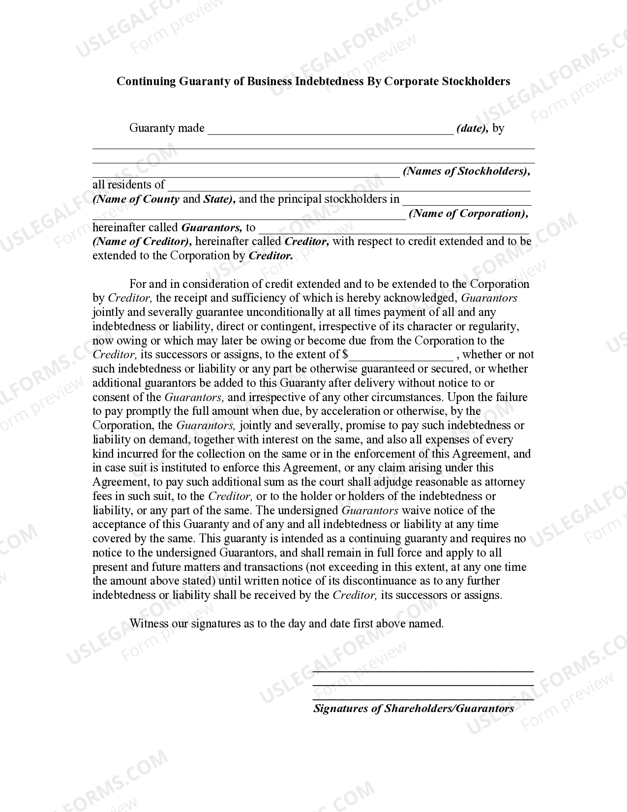New Hampshire Continuing Guaranty of Business Indebtedness By Corporate ...