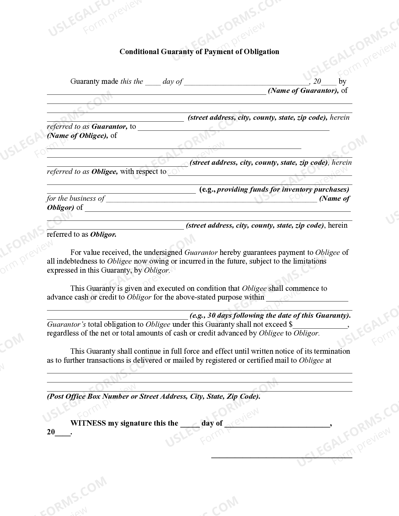 Iowa Conditional Guaranty of Payment of Obligation - Guarantee Form ...