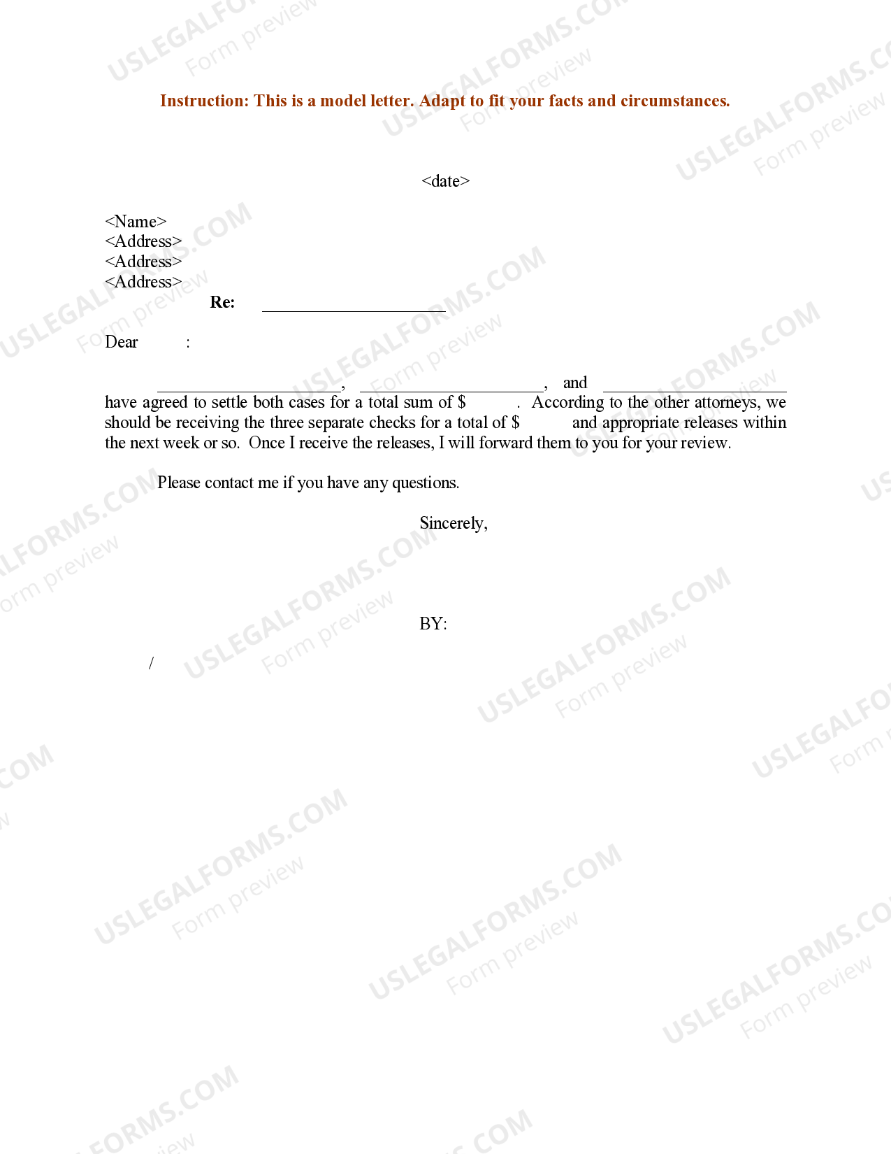 Sample Letter Informing Client of Settlement of Cases - Sample Letter ...
