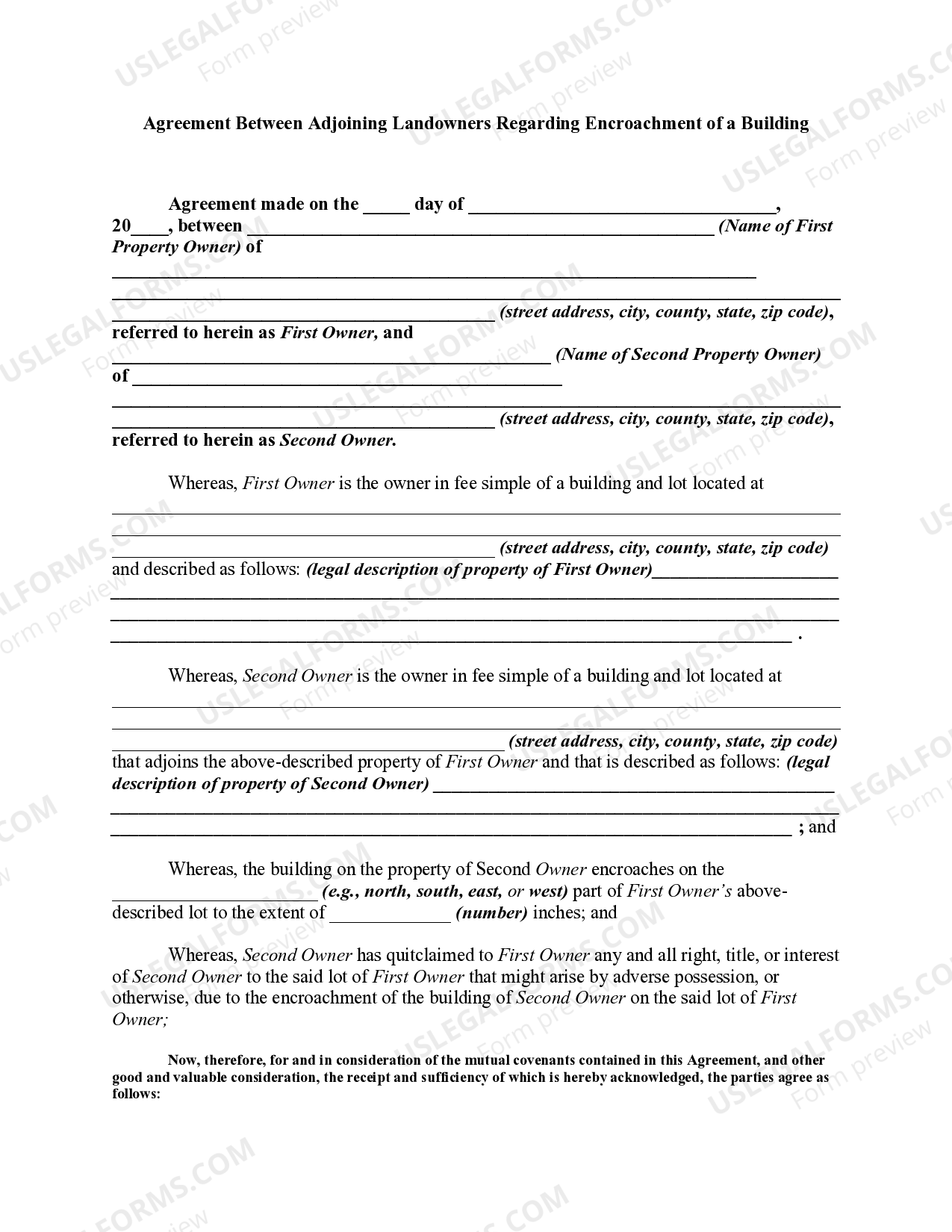 Iowa Agreement Between Adjoining Landowners Regarding Encroachment of a Building - Encroachment ...