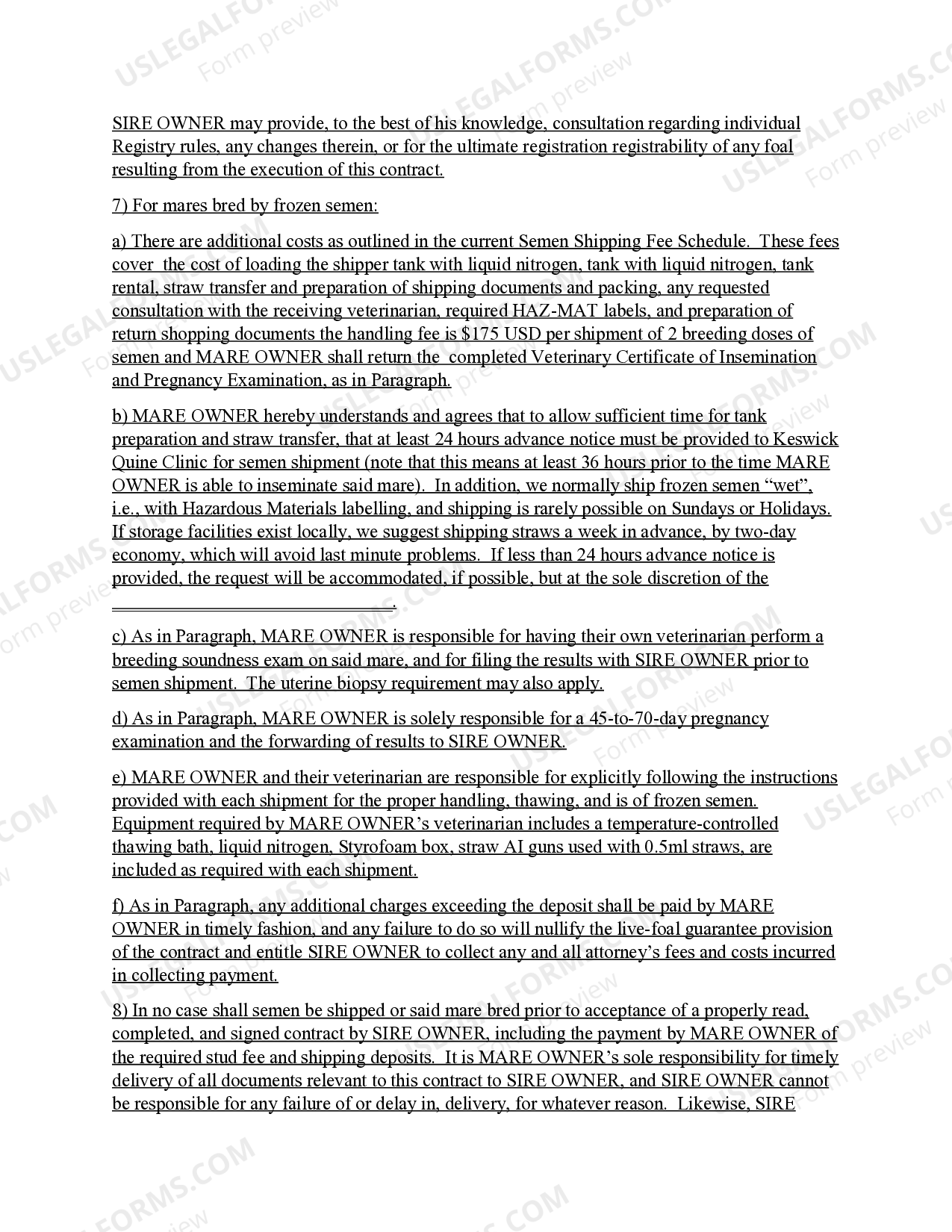 Breeding Contract - Frozen Semen | US Legal Forms