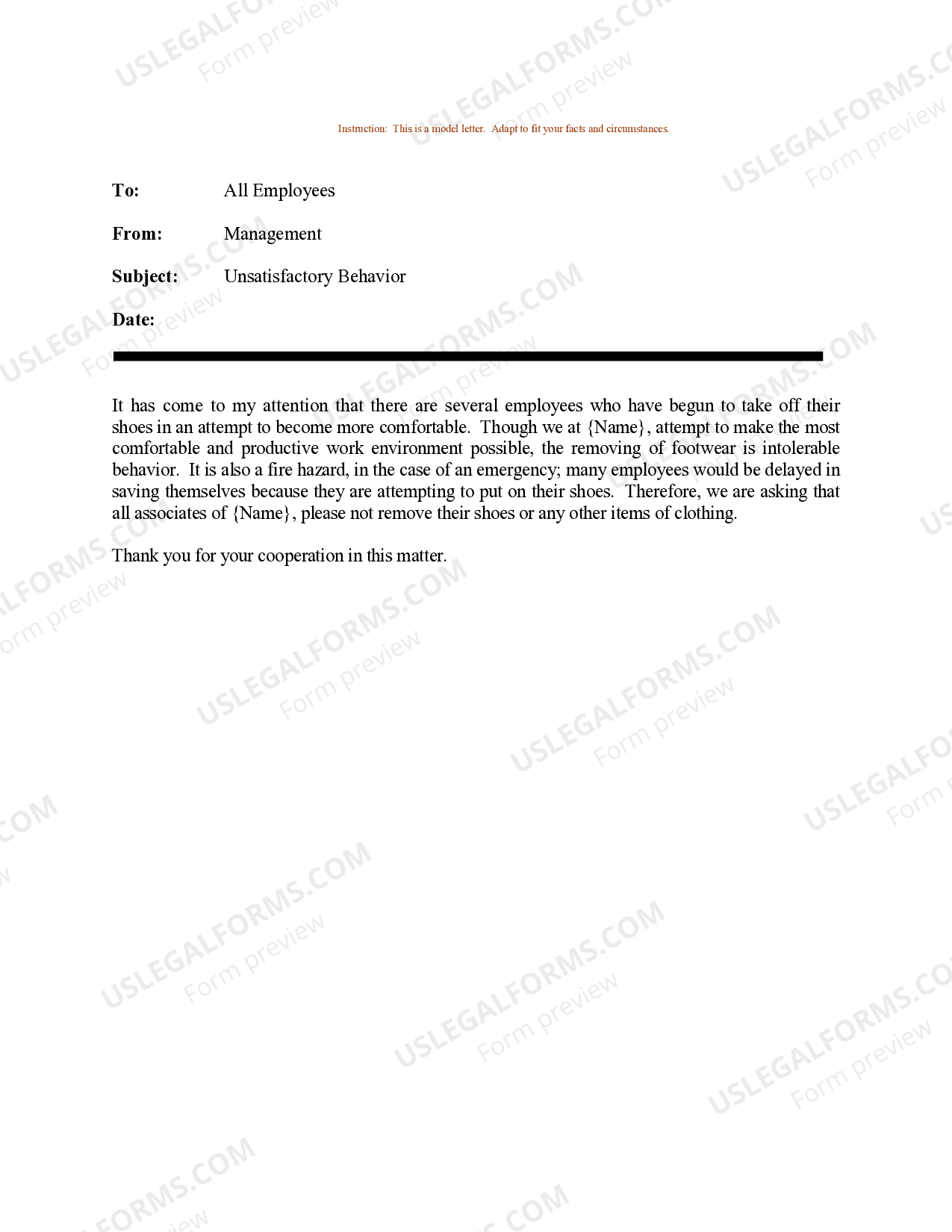 Sample Letter for Unsatisfactory Behavior - Sample Letter Behavior | US ...