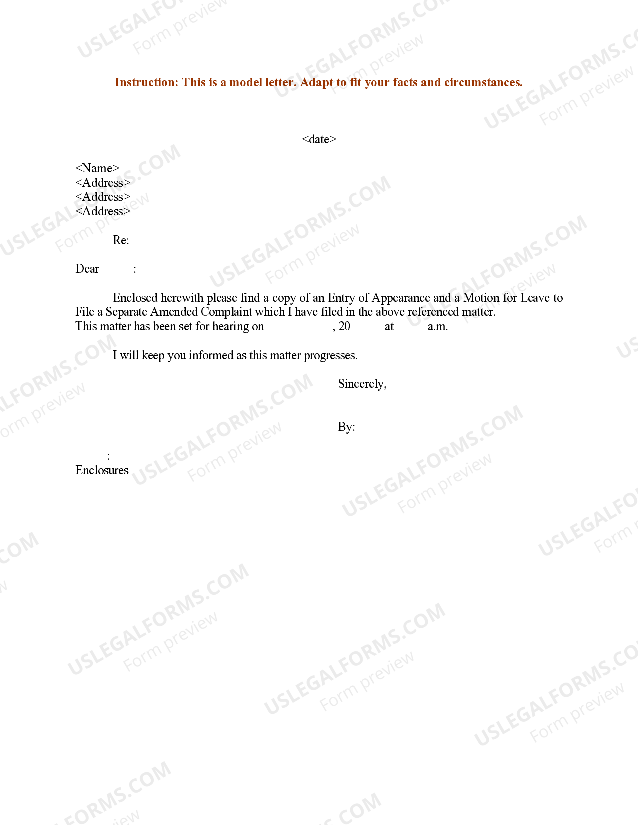 Sample Letter for Entry of Appearance and Motion for Leave to File a ...