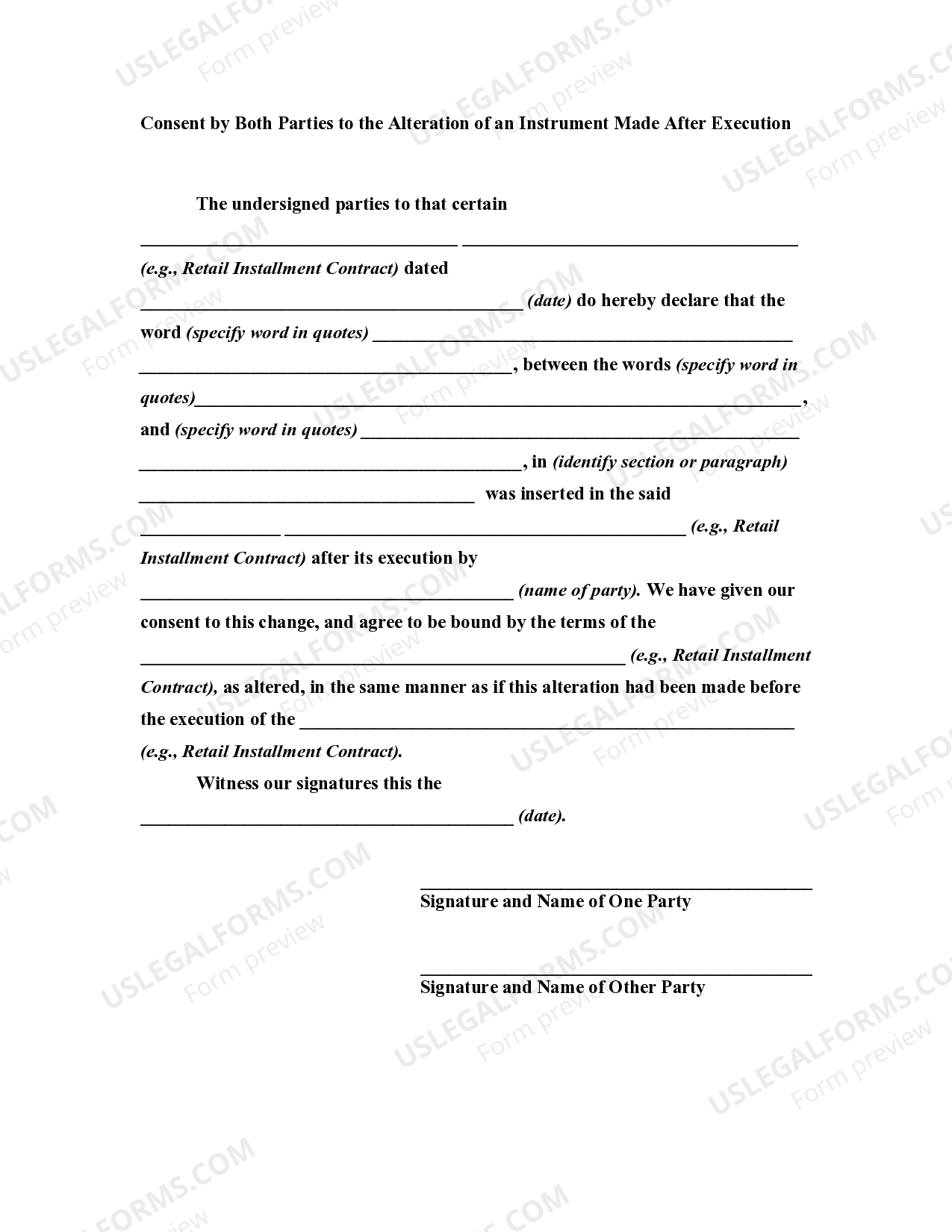 Nebraska Consent by Both Parties to the Alteration of an Instrument ...
