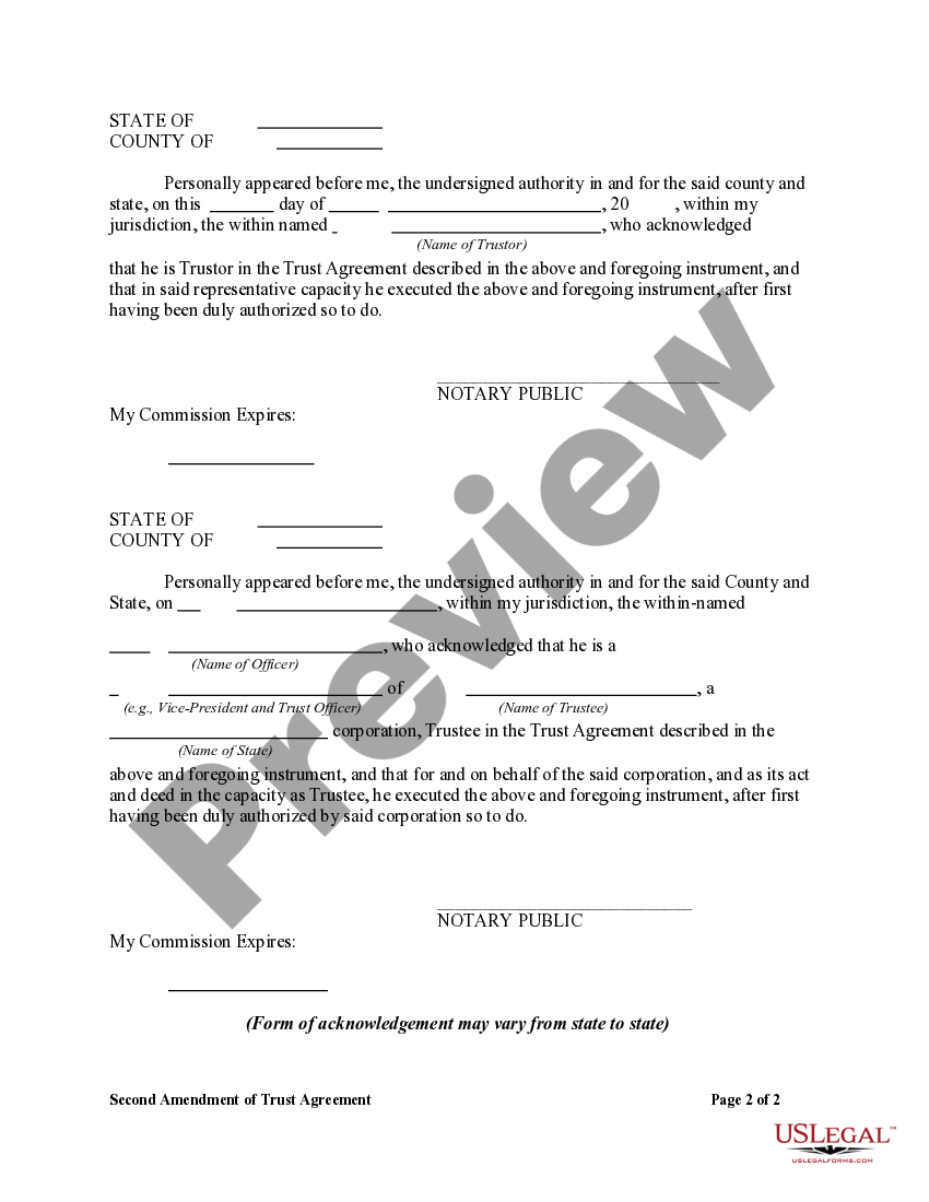 Second Amendment Of Trust Agreement Second Amendment Agreement US 