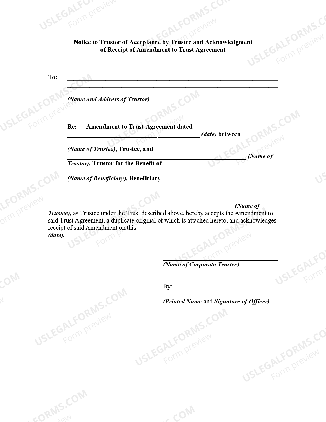 Michigan Notice to Trustor of Acceptance by Trustee and Acknowledgment ...