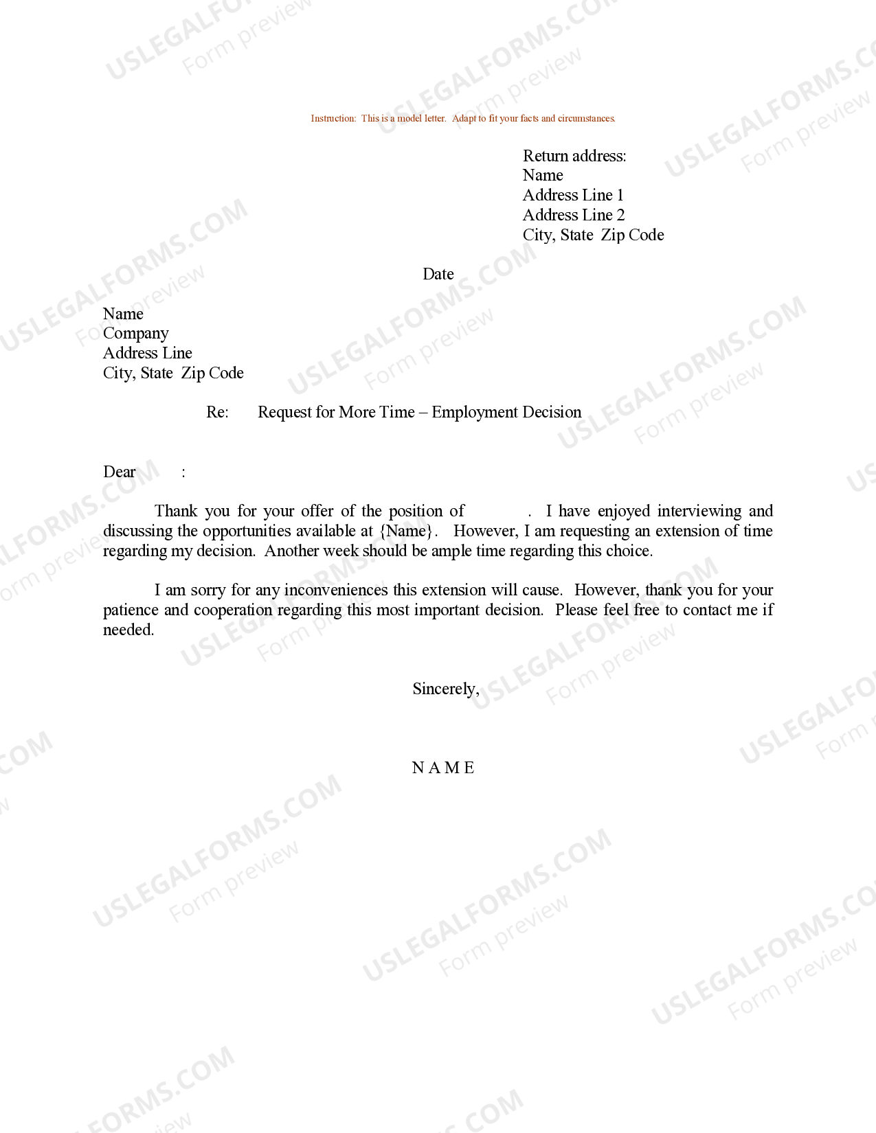 Wisconsin Sample Letter for Request for More Time - Acceptance Letter ...