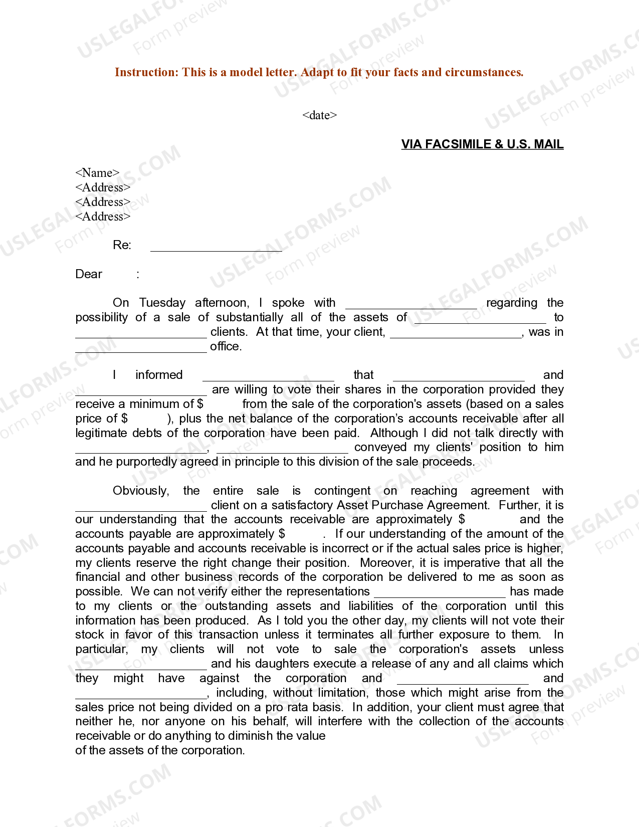 Sample Letter for Sale of Corporate Assets - How To Write A Legal ...