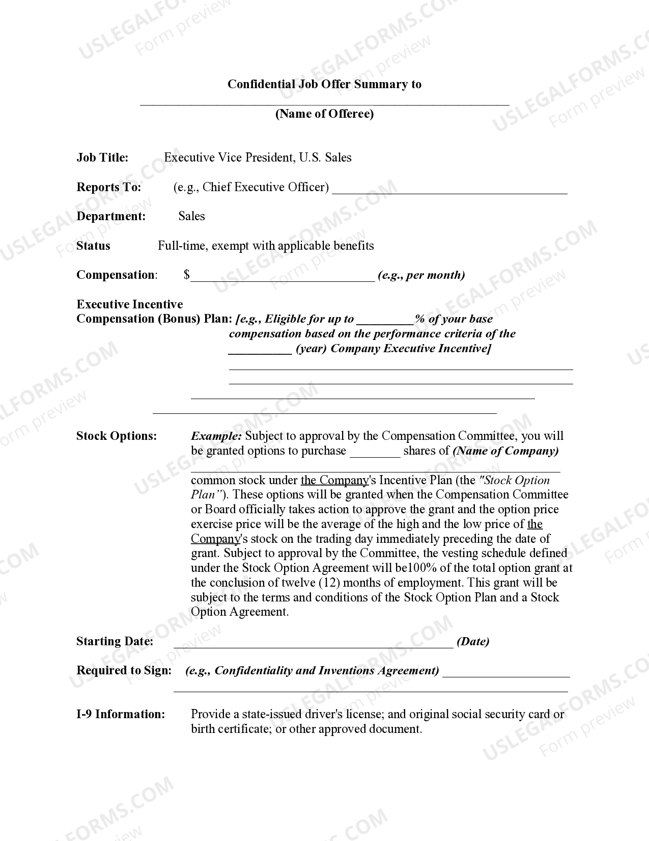 Missouri Confidential Job Offer Summary to - Name of Offeree - Officer ...