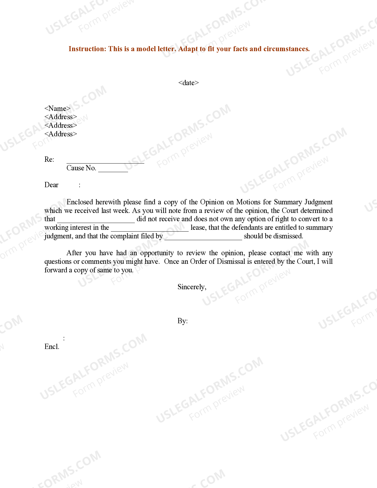 Sample Letter for Opinions on Motions for Summary Judgment - Motions ...