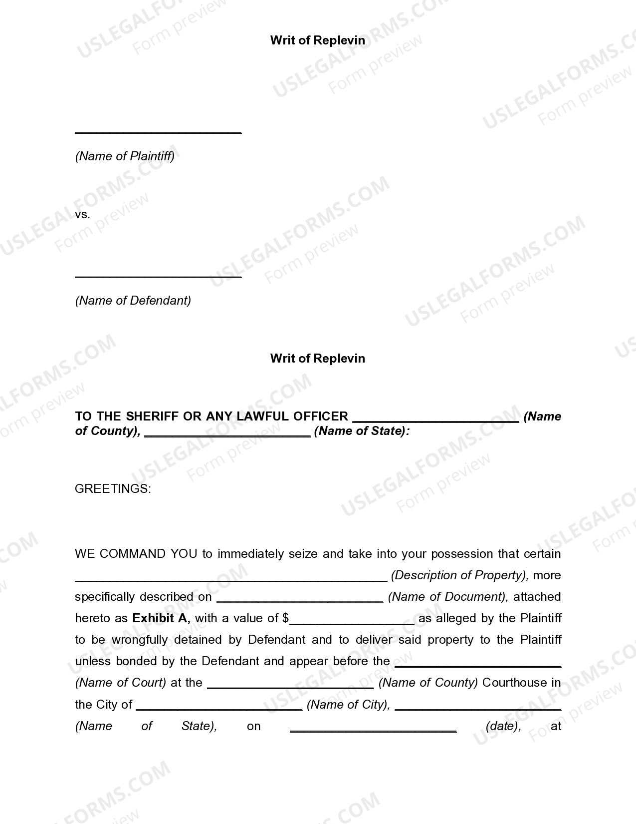 Writ of Replevin for Dog - Writ Of Replevin For Dog | US Legal Forms