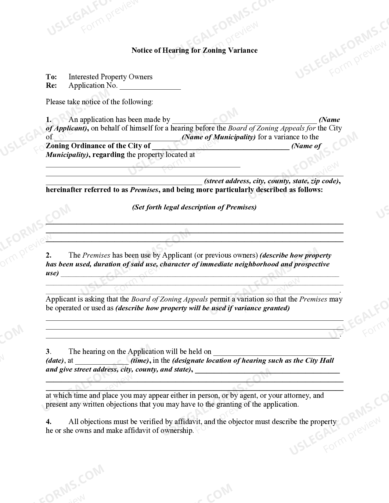 Notice of Hearing for Variance Before Board of Zoning Appeals - Hearing ...