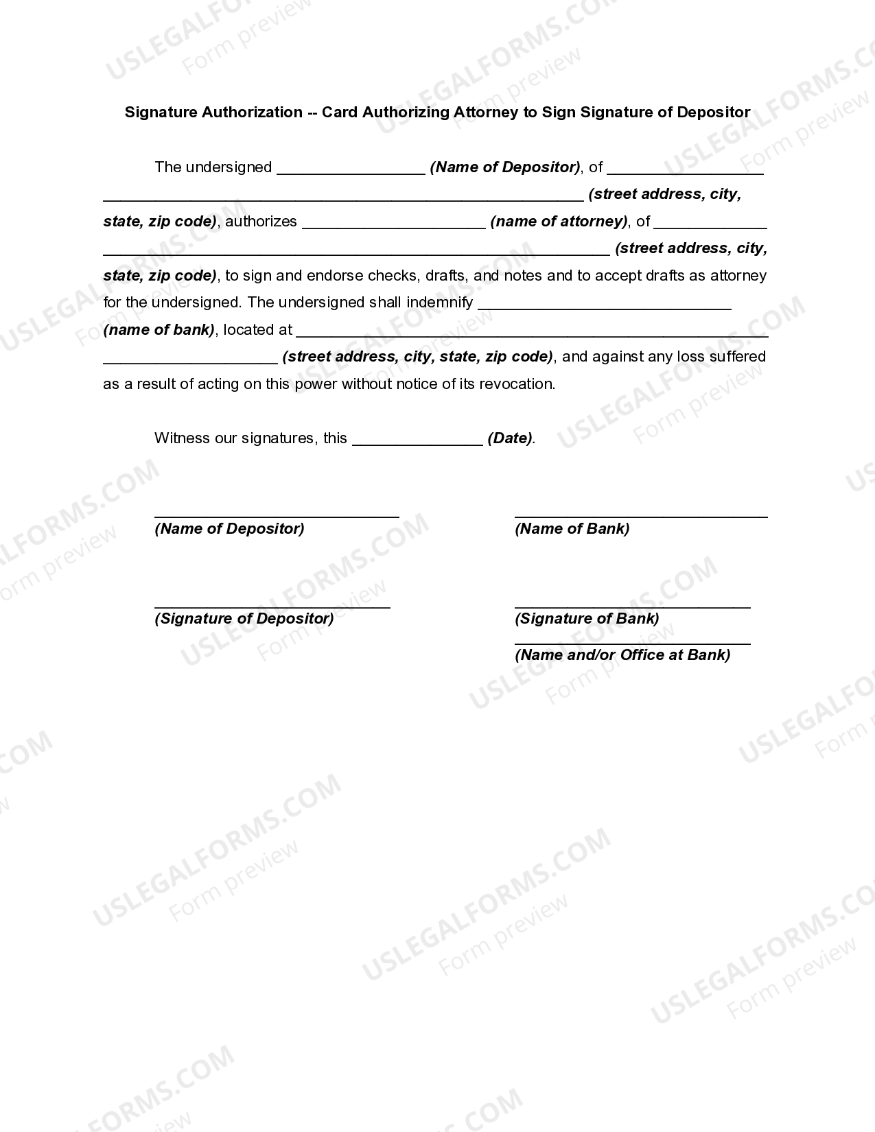 Signature Authorization - Signature Card | US Legal Forms