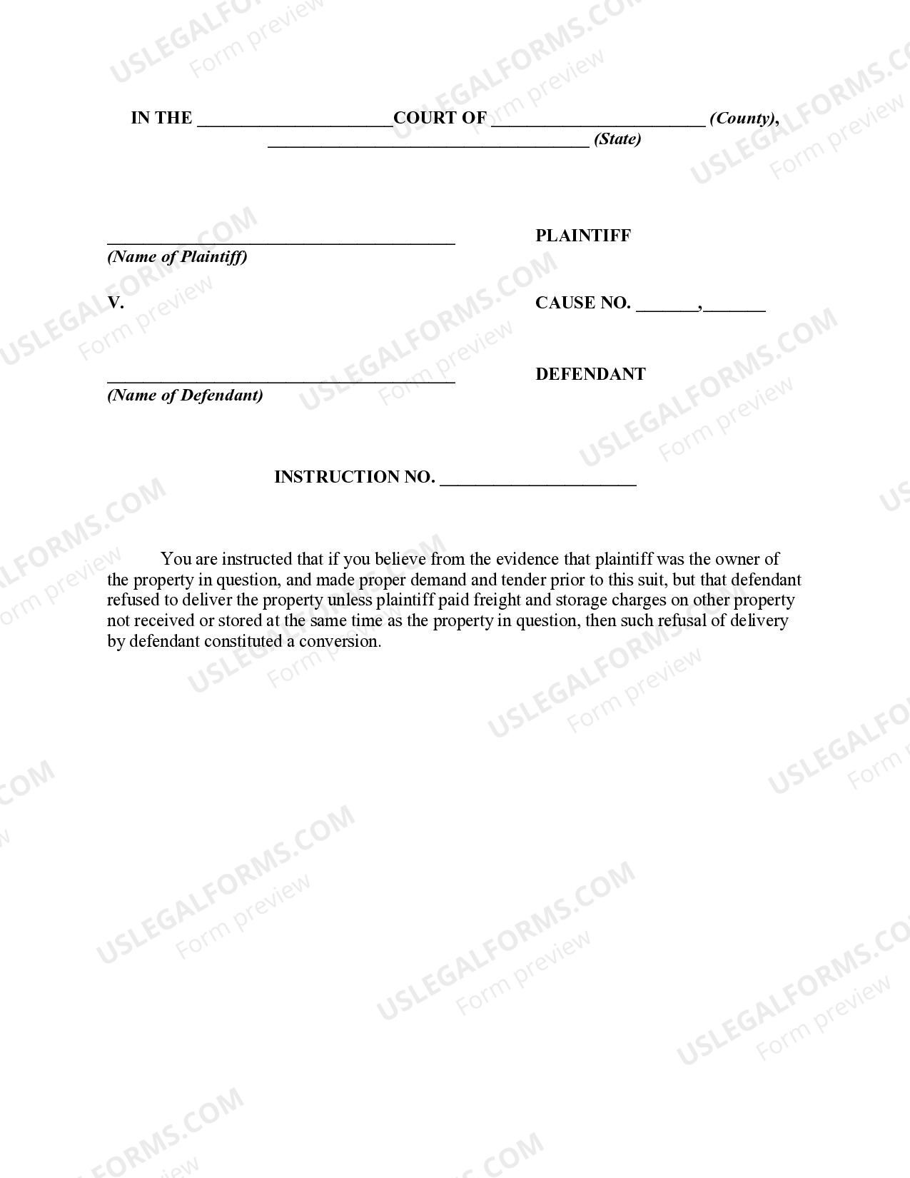 Instruction to Jury that Refusal to Deliver Goods after Demand and ...