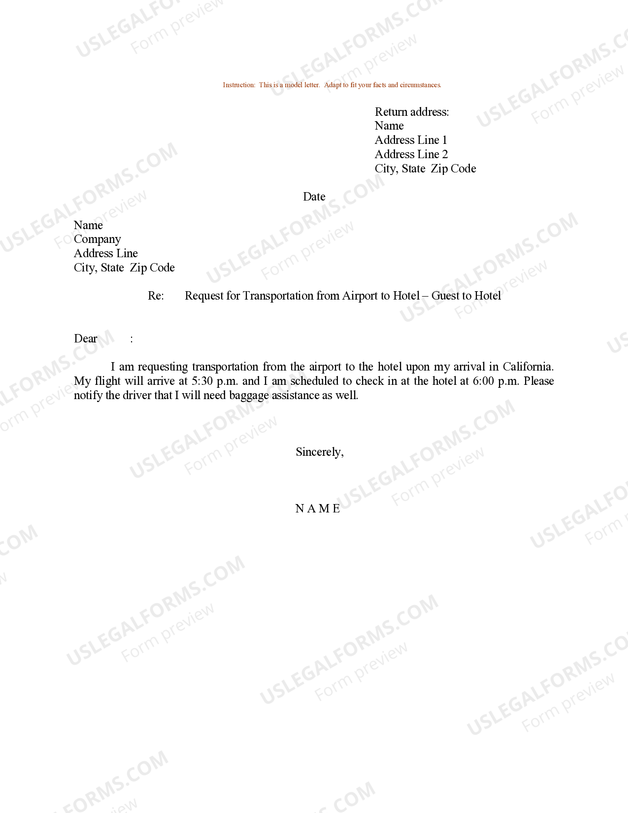 Florida Sample Letter for Request for Transportation from Airport to ...