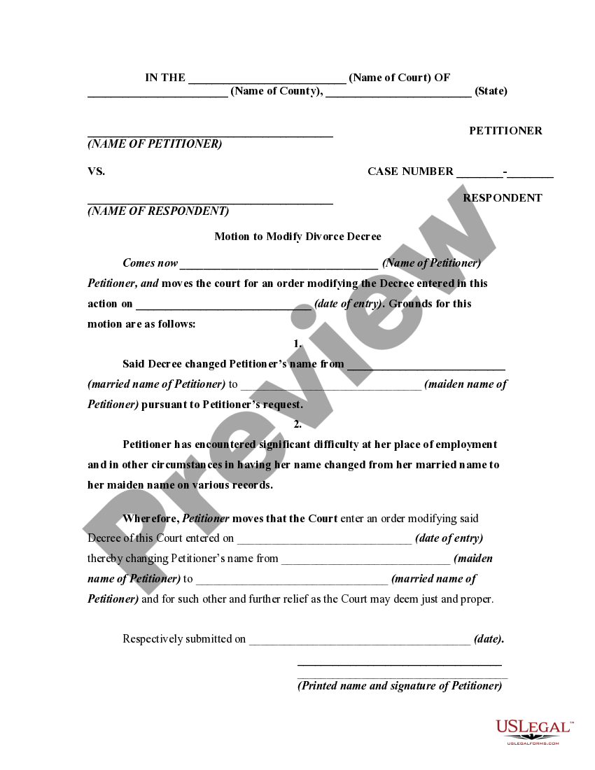 Travis Texas Motion To Modify Or Amend Divorce Decree To Change Name 