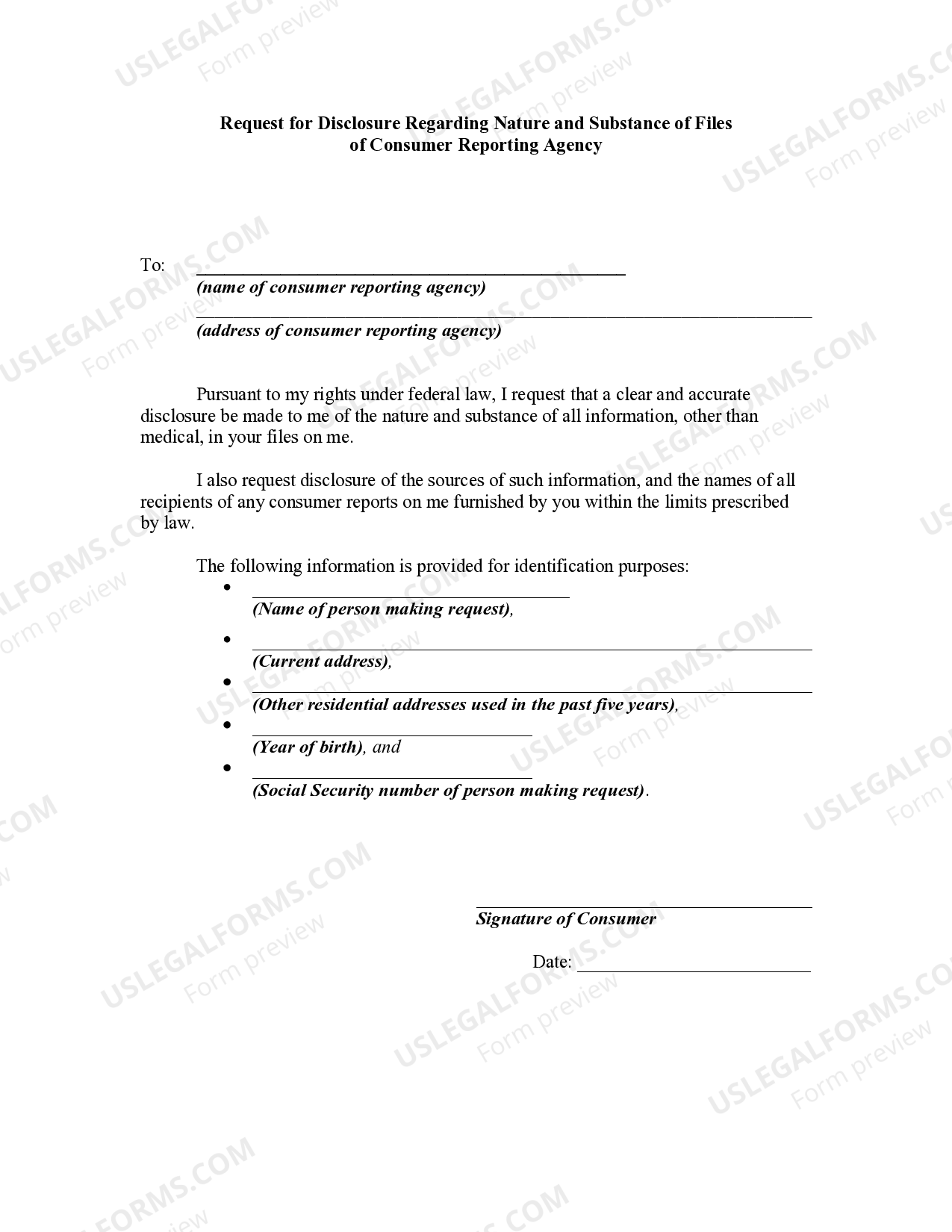 Request for Disclosure Regarding Nature and Substance of Files of ...