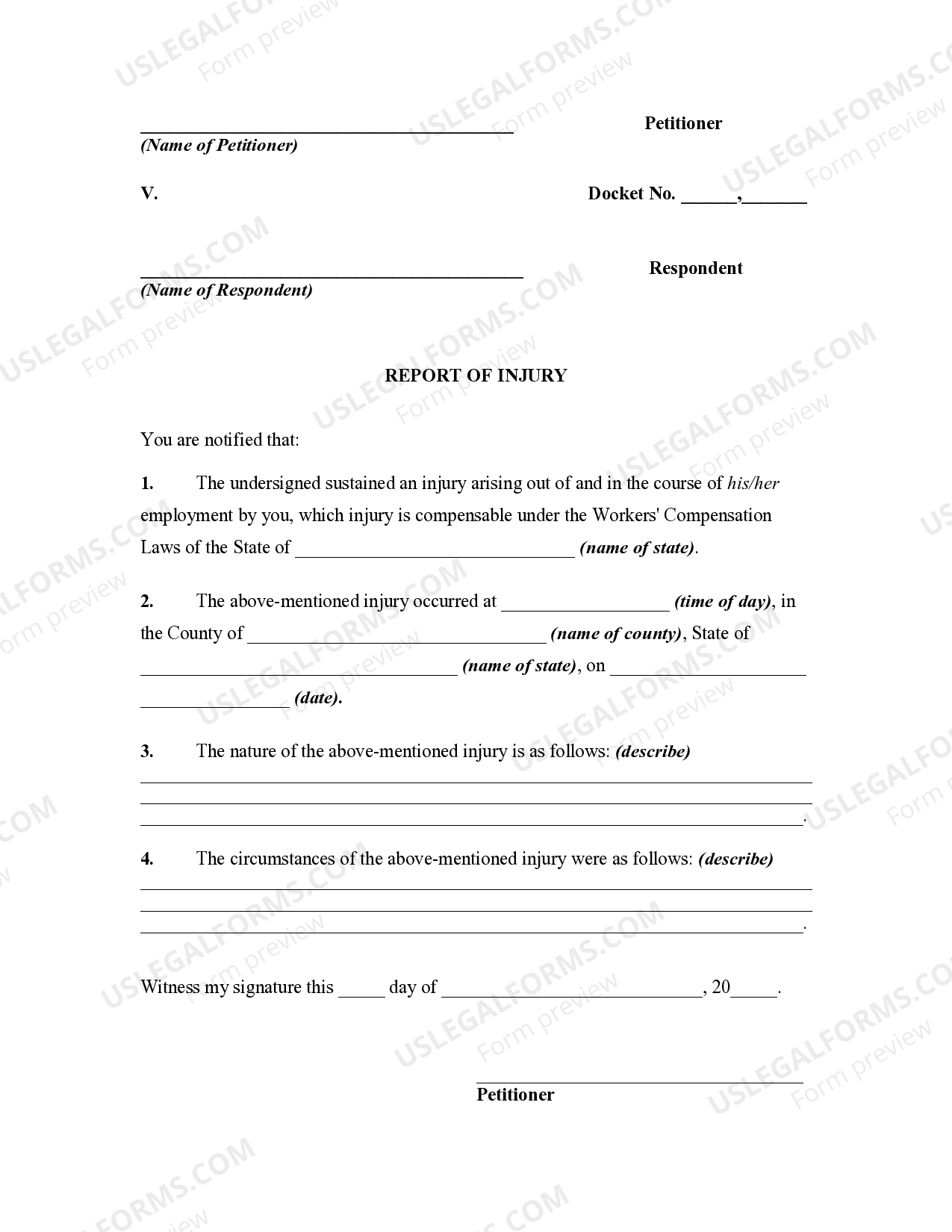 Report of Injury by Employee to Employer to be Filed with Worker's ...