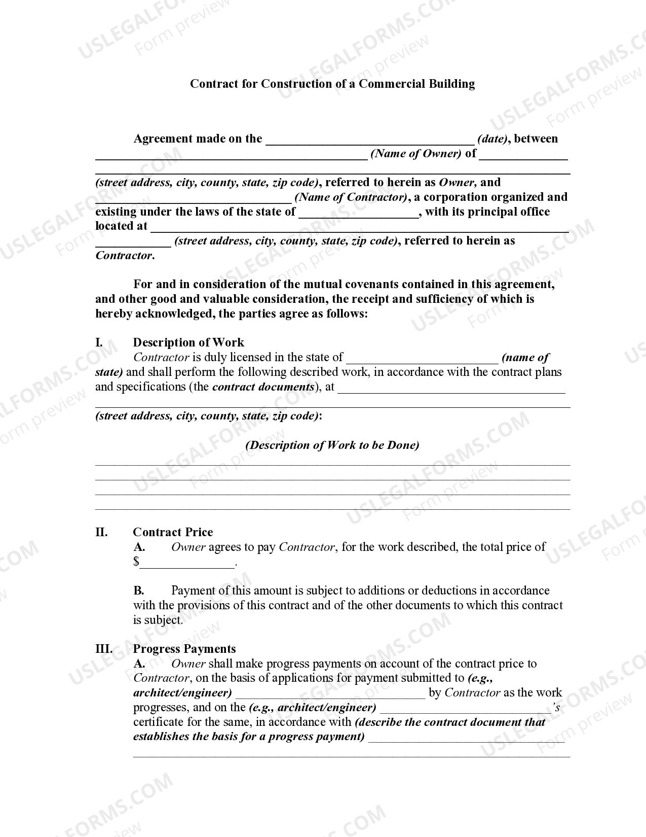 Montana Contract for Construction of a Commercial Building - Commercial ...