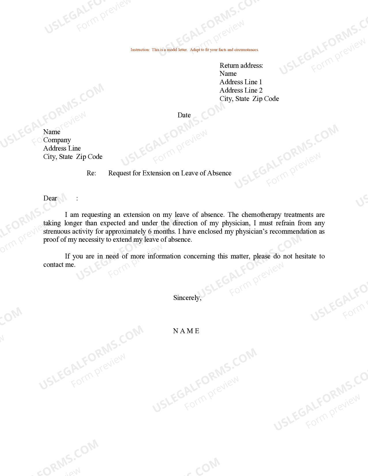 Michigan Sample Letter for Request for Extension on Leave of Absence ...