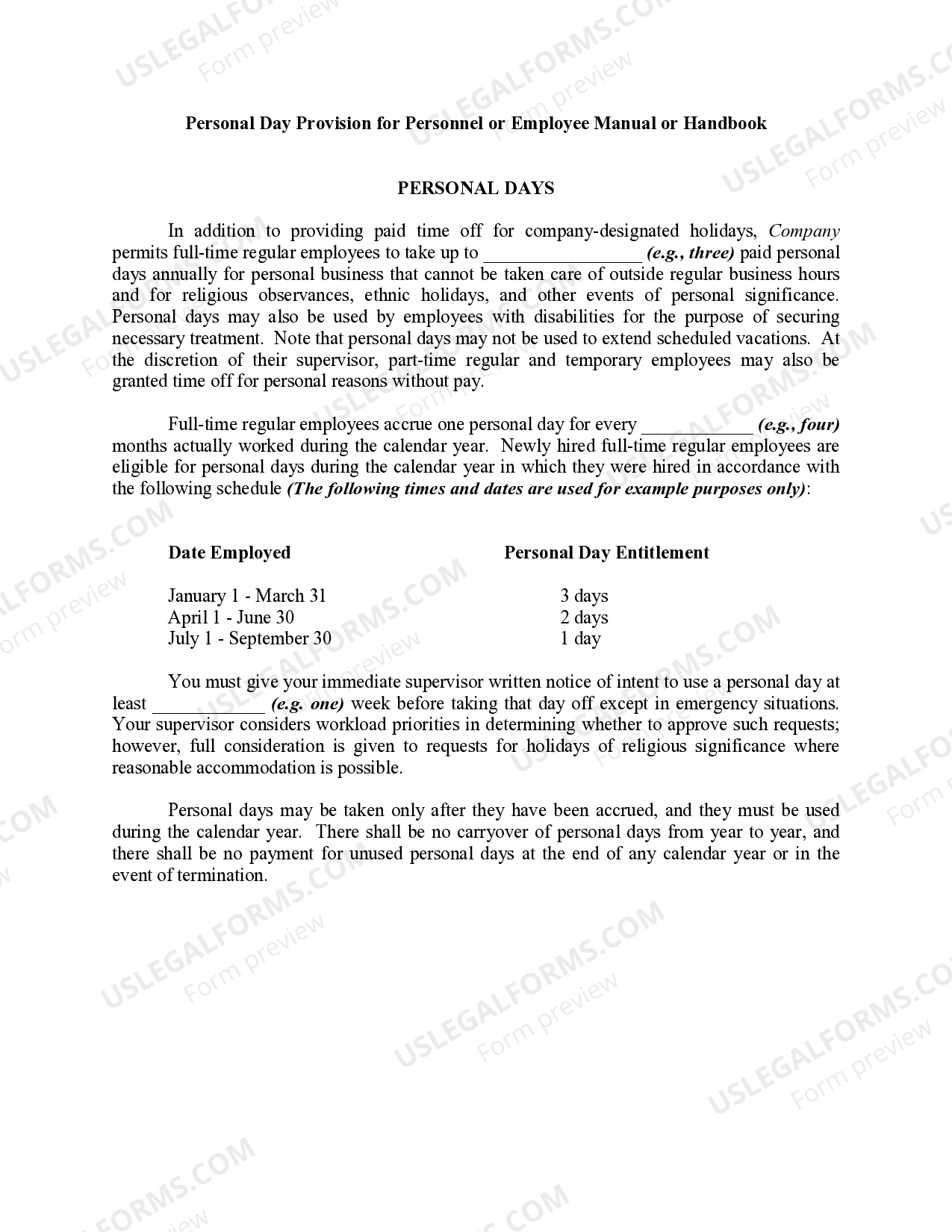 Mississippi Personal Day Provision for Personnel or Employee Manual or ...
