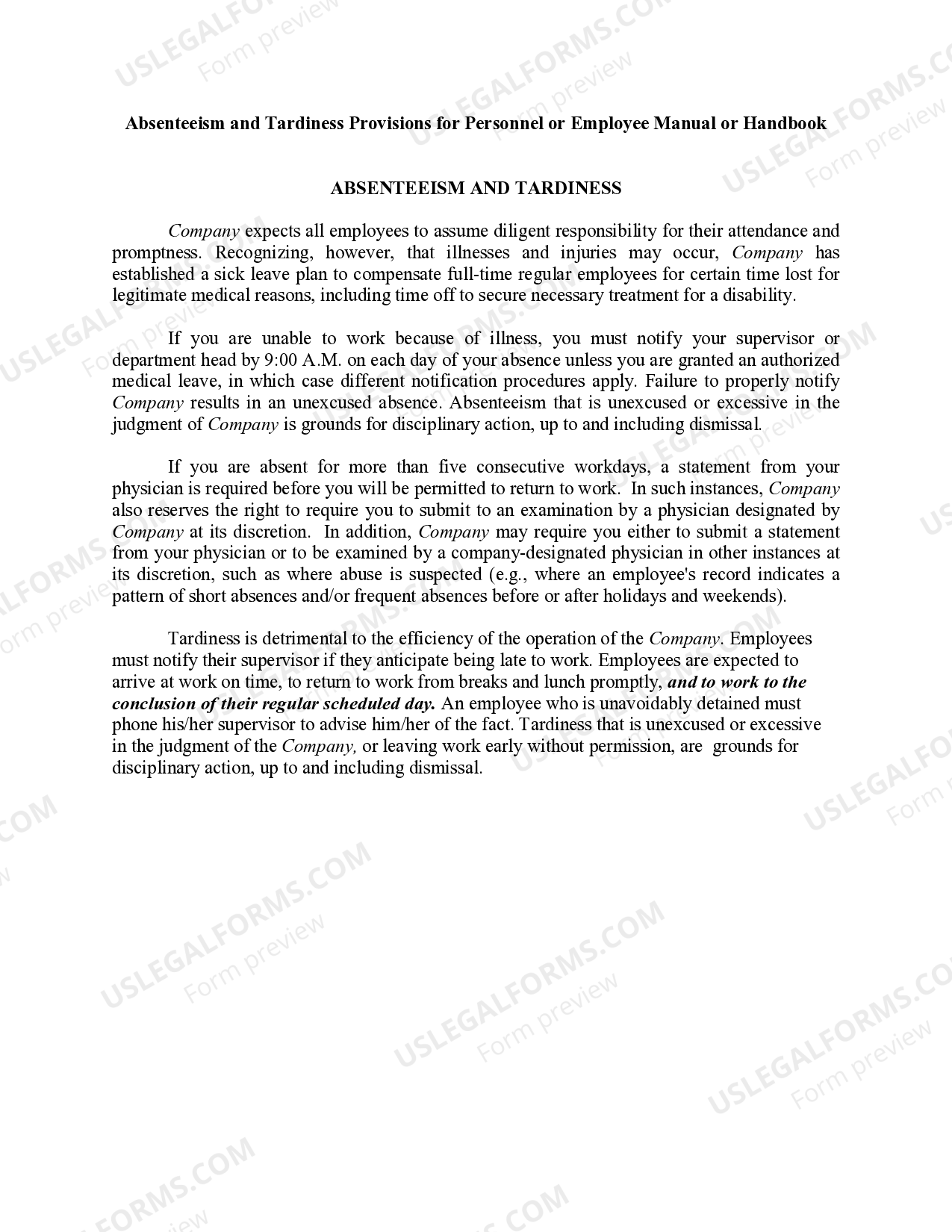 Rhode Island Absenteeism and Tardiness Provisions for Personnel or ...