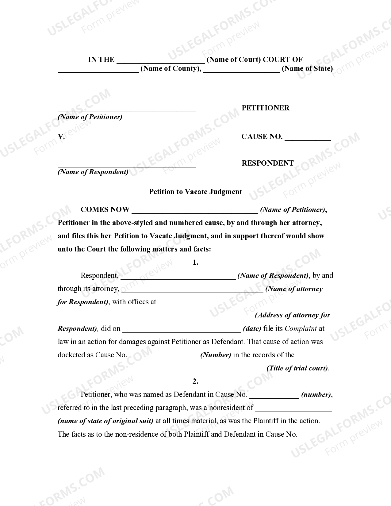 Petition to Vacate Default Judgment for Failure to Acquire Jurisdiction over Defendants due to ...