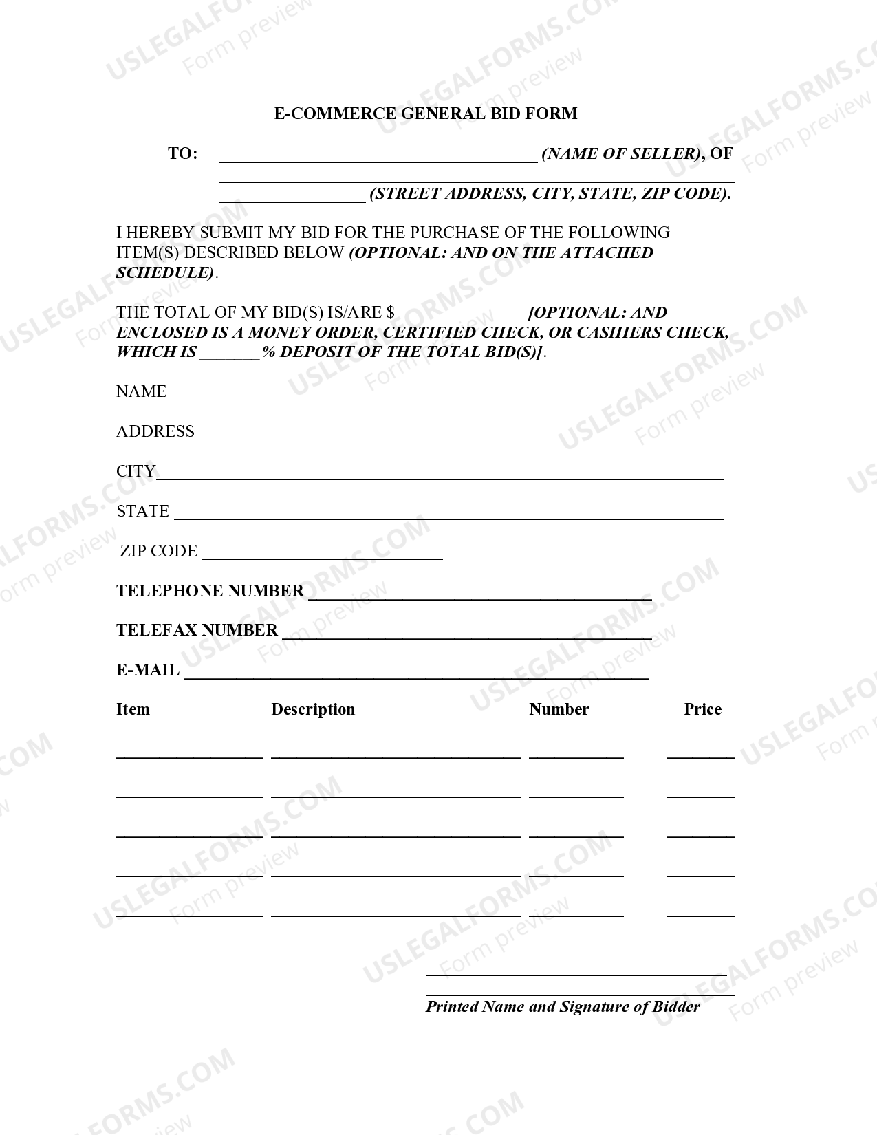 Mississippi E-Commerce General Bid Proposal Form - Bid Proposal | US ...