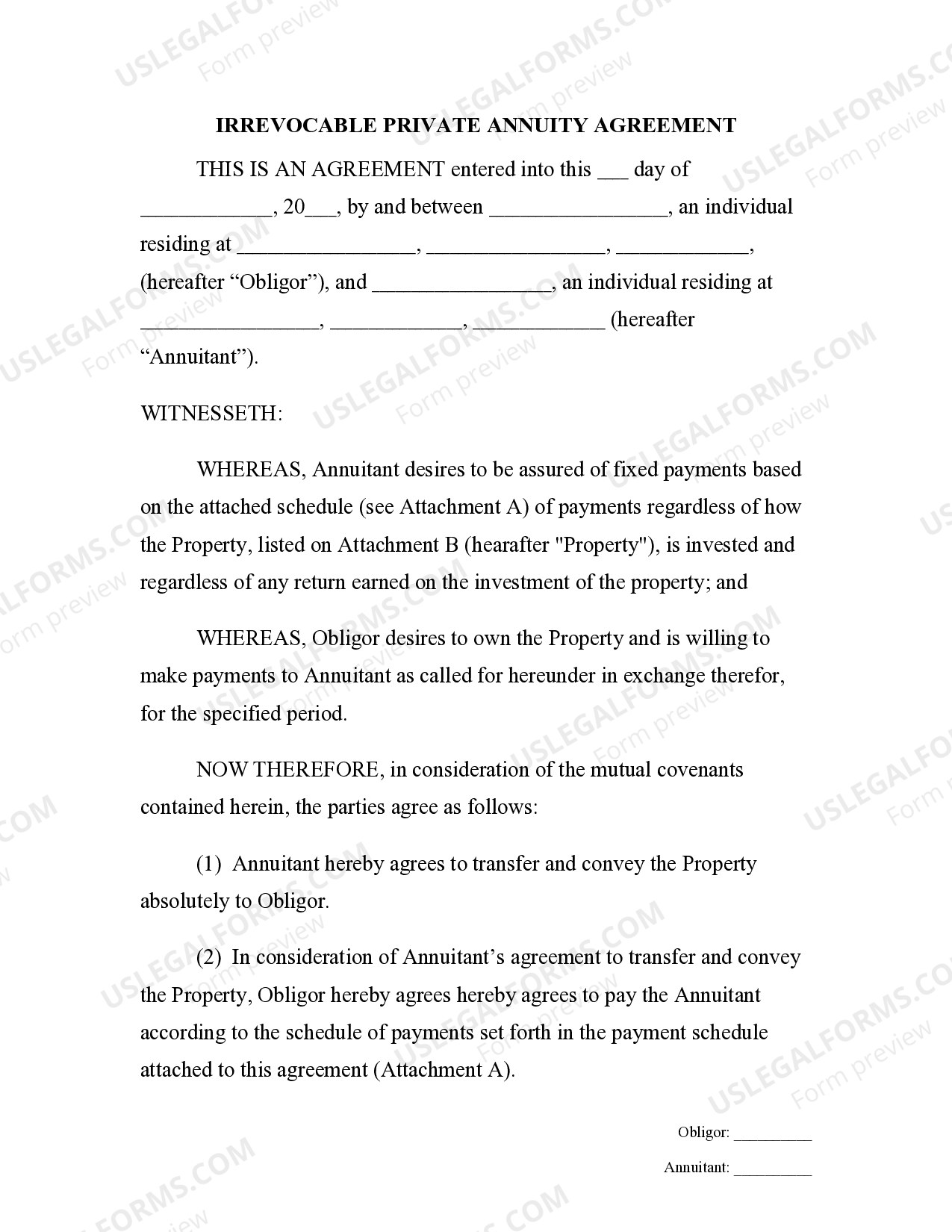 Private Annuity Agreement | US Legal Forms
