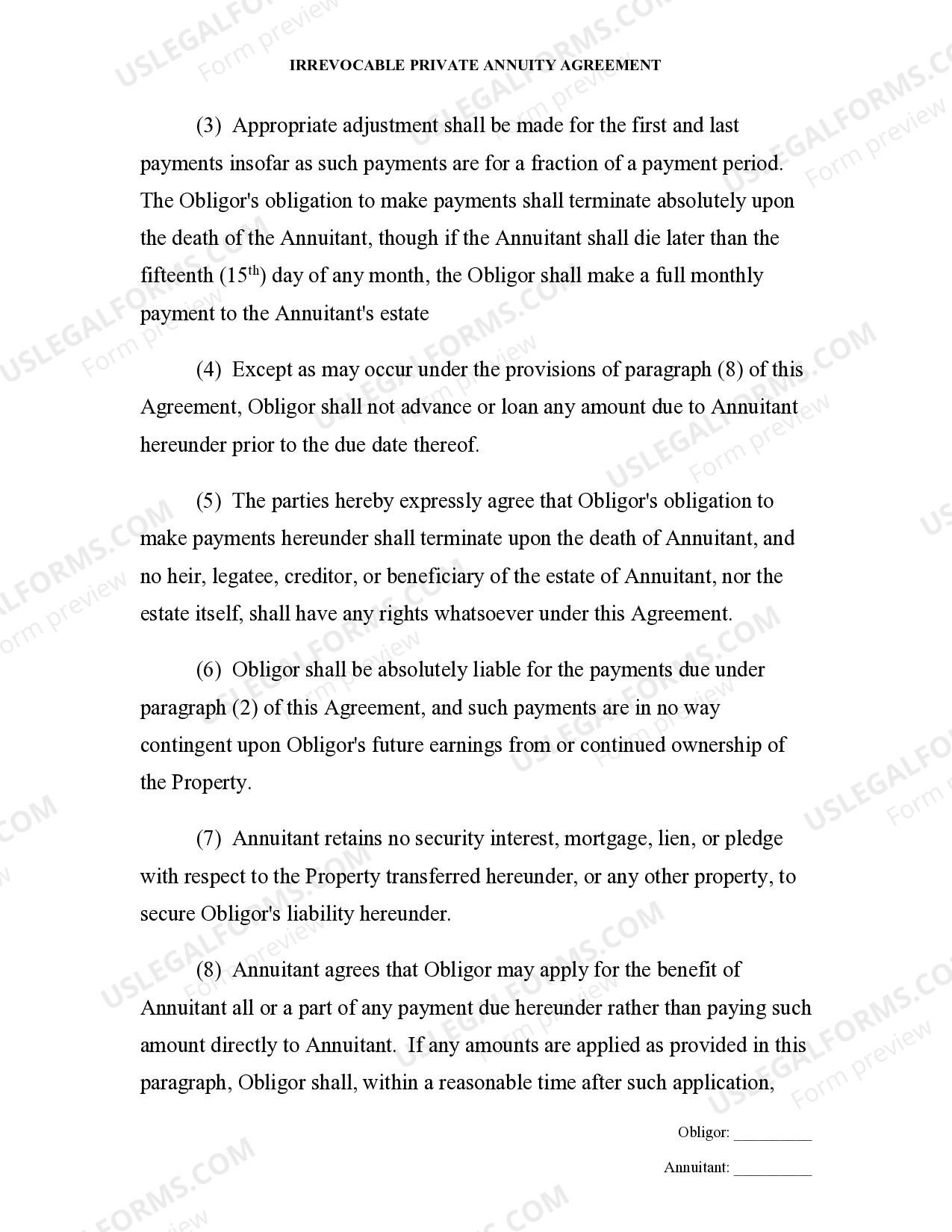 Private Annuity Agreement | US Legal Forms