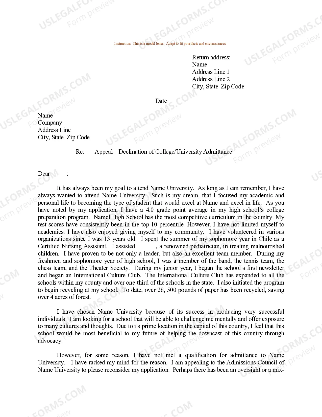 University Appeal Letter Sample