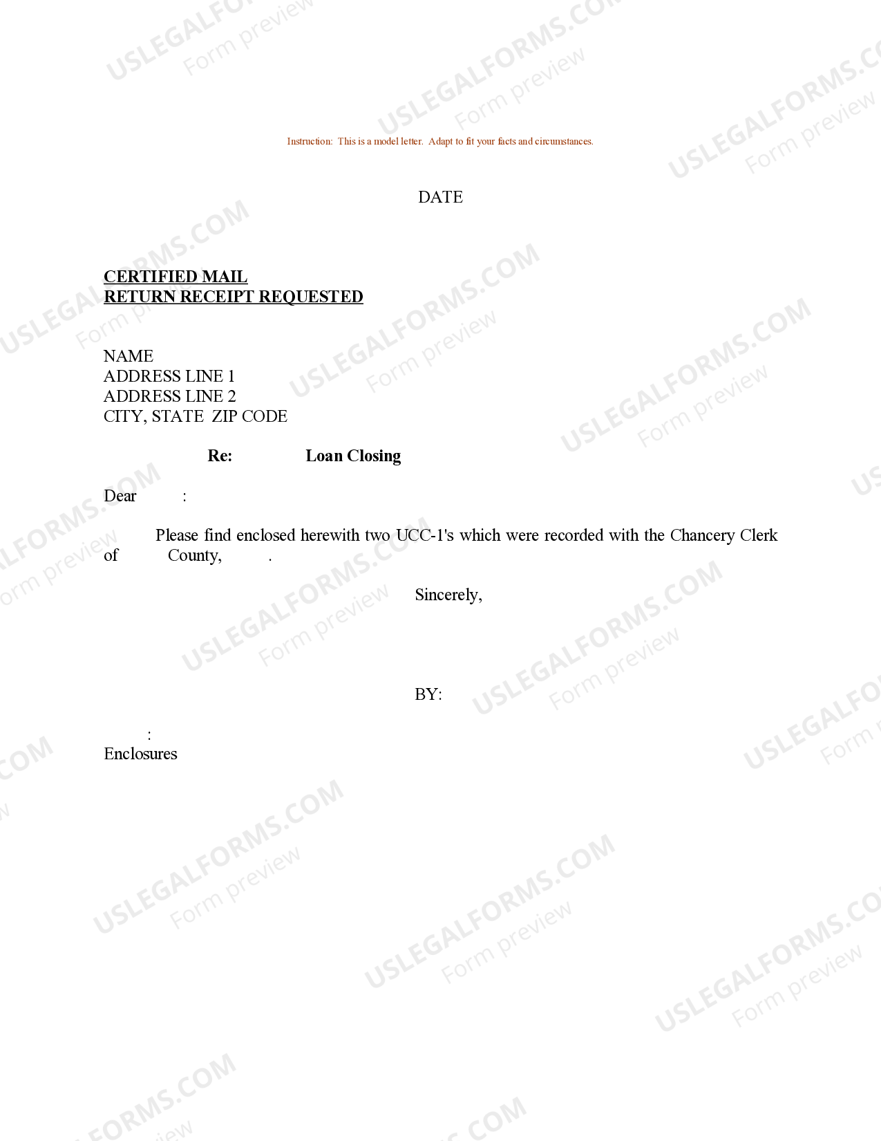 Virginia Sample Letter Transmitting UCC-1 Forms for a Loan Closing ...