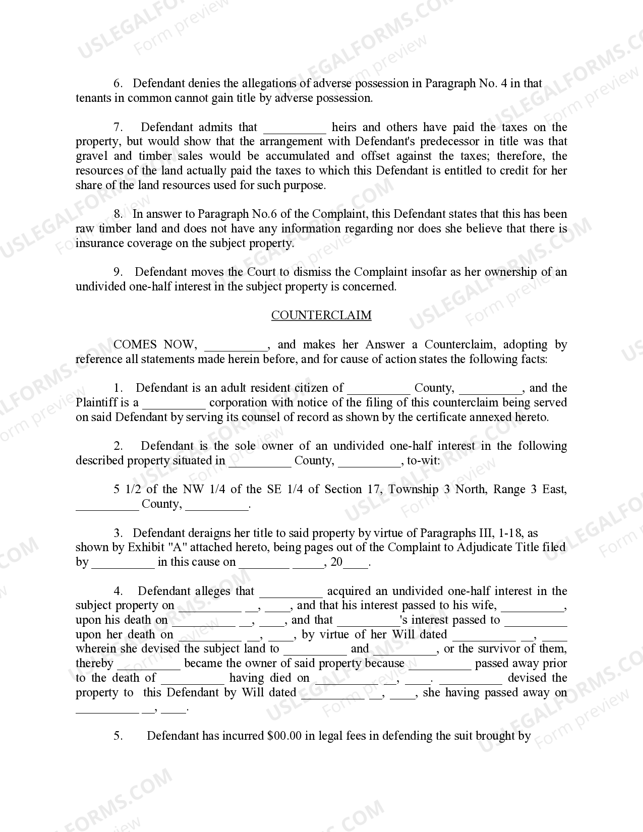 Answer and Counterclaim to Confirm Title - Filing A Counterclaim | US ...