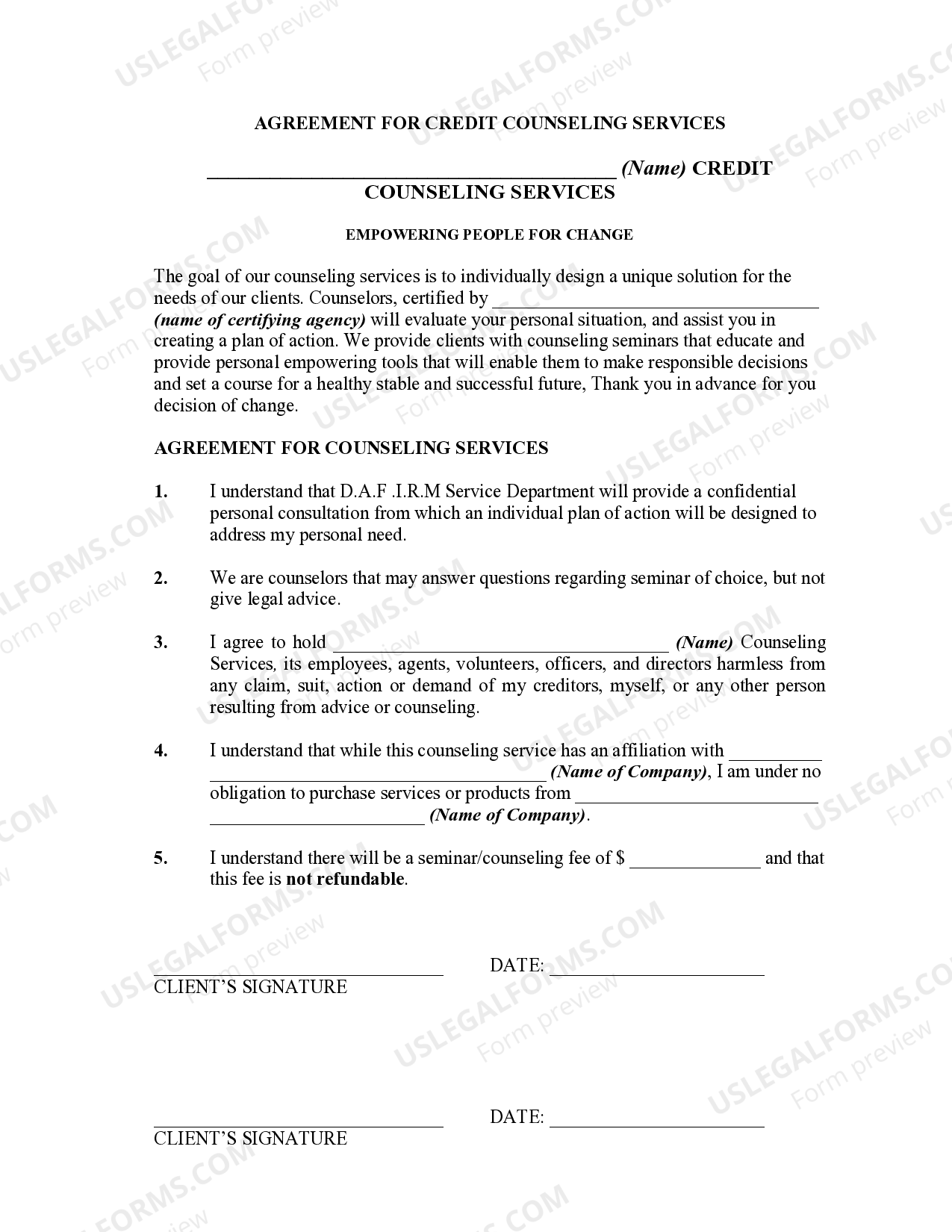 Florida Agreement for Credit Counseling Services - Agreement Credit ...