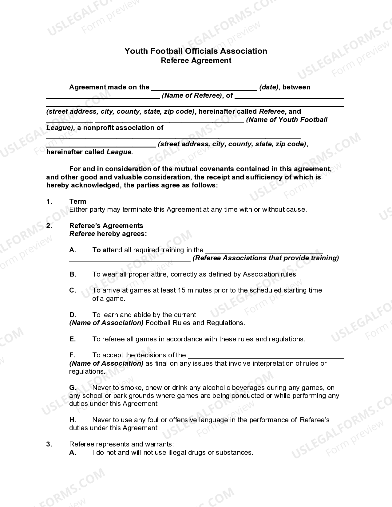 Youth Football Officials Association Referee Agreement - Official ...