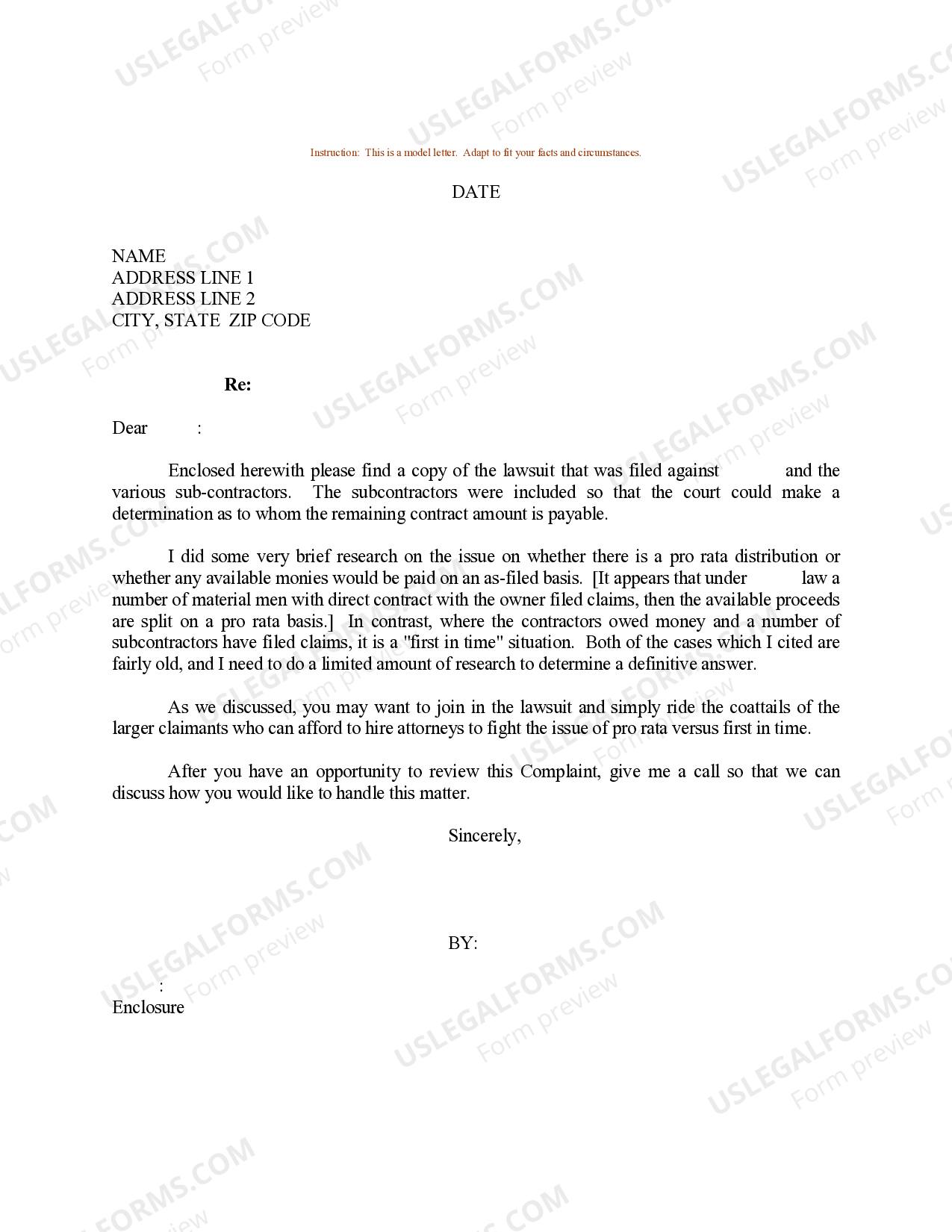 Sample Letter for Pending Complaint - Complaint Form Legal | US Legal Forms