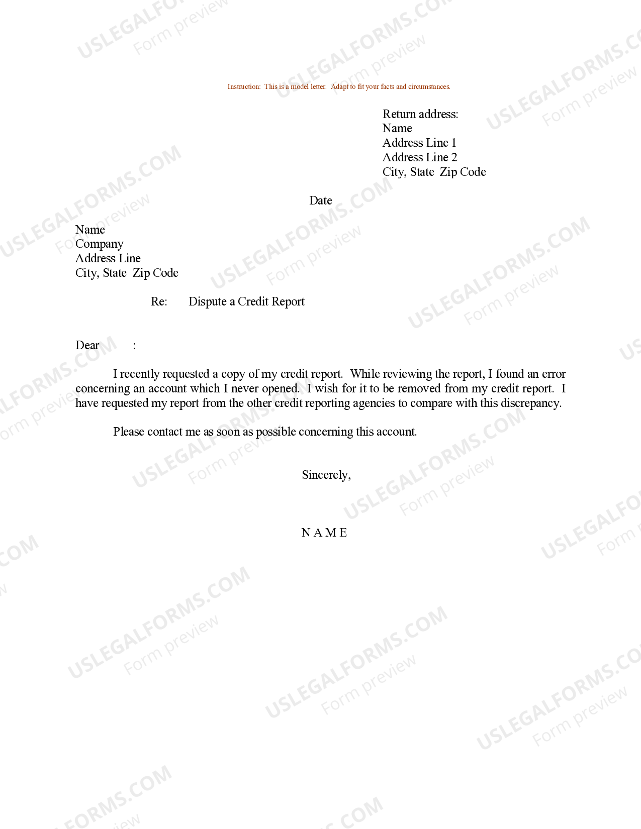 Idaho Sample Letter for Erroneous Information on Credit Report | US ...