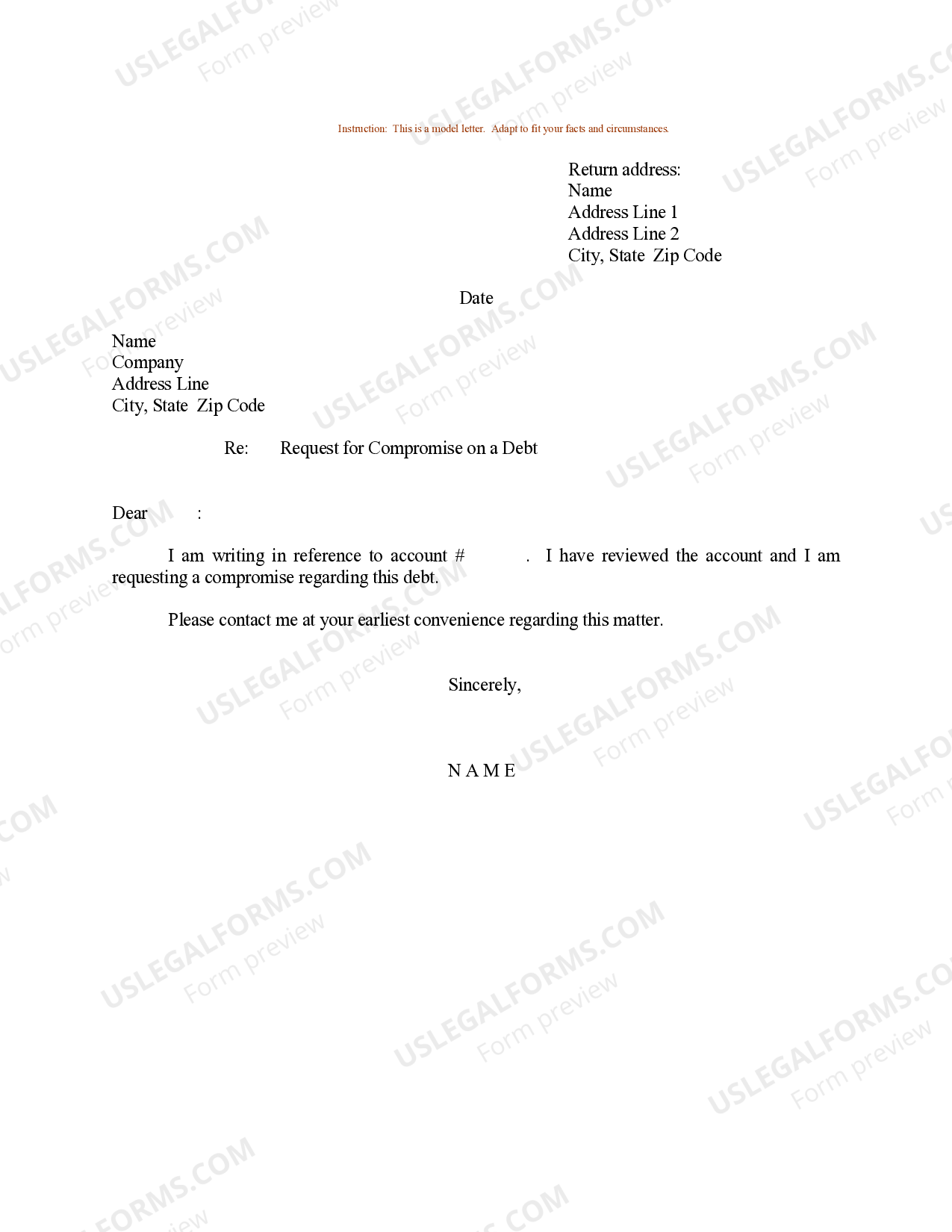 New Hampshire Sample Letter for Compromise on a Debt - Compromise ...