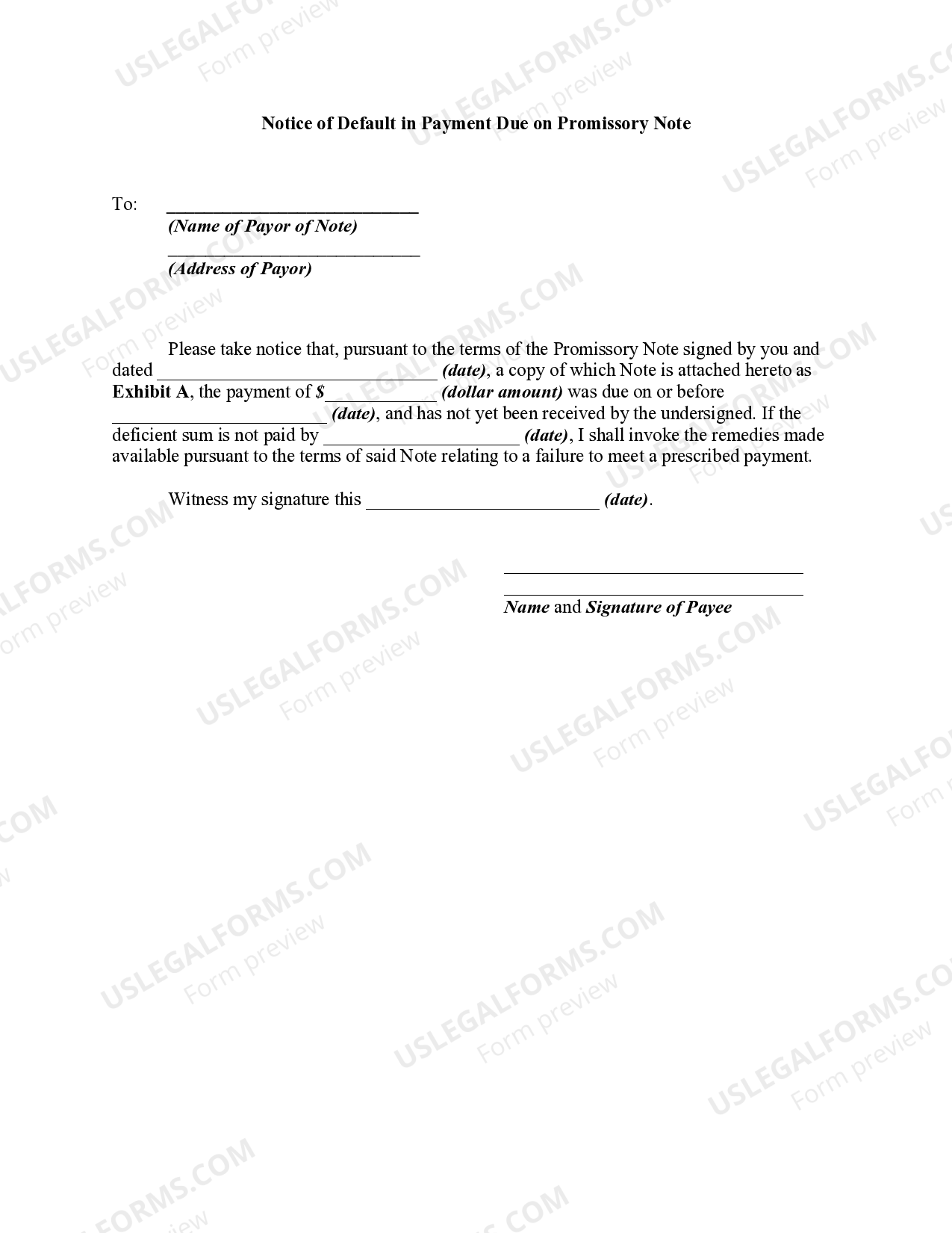 Michigan Notice of Default in Payment Due on Promissory Note - Notice ...
