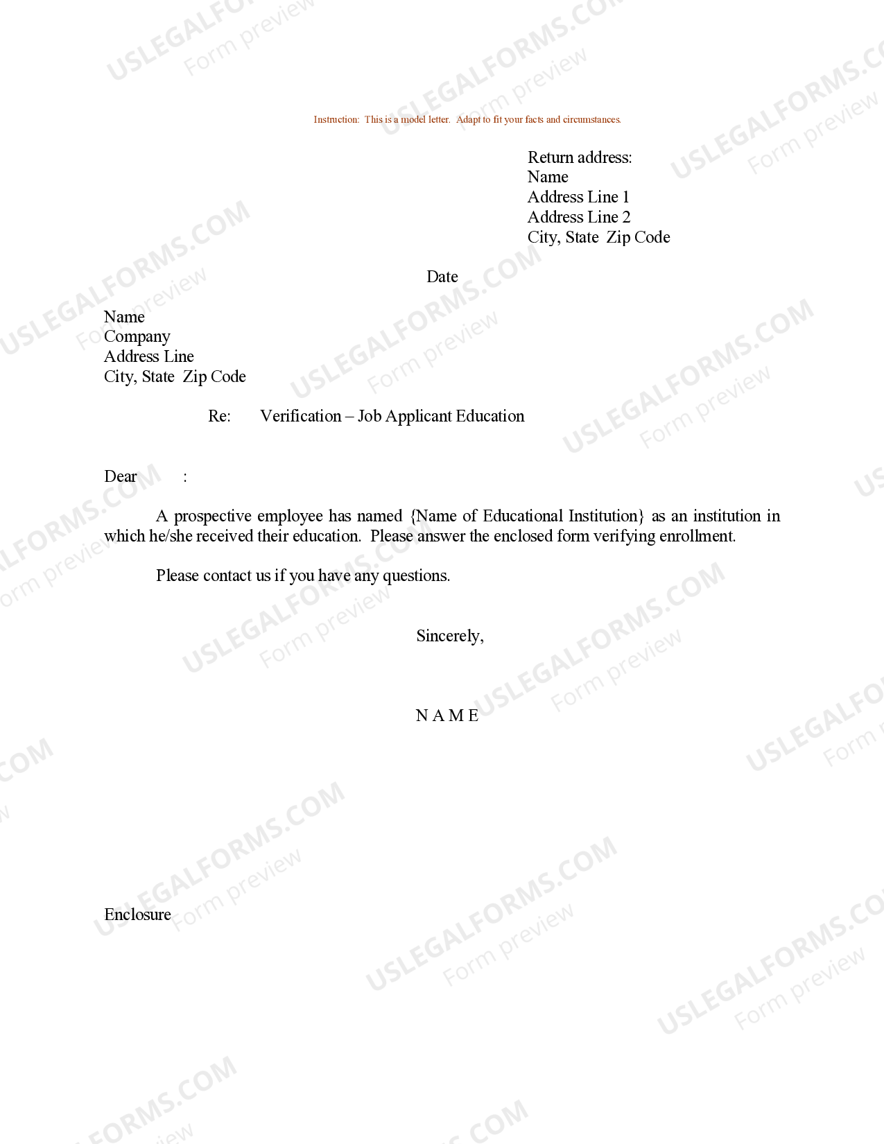 District of Columbia Sample Letter for Verification - Job Applicant ...