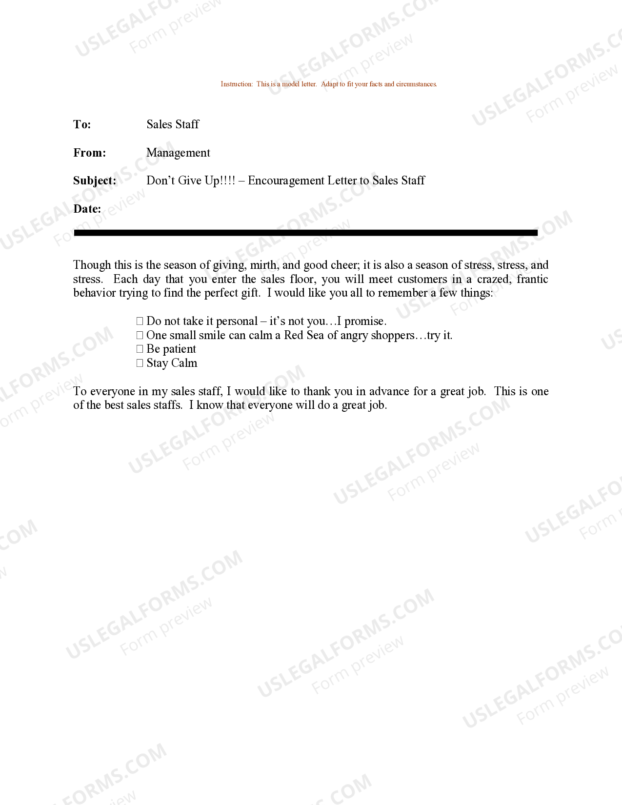 Idaho Sample Letter for Encourage Letter to Sales Staff - Sample ...