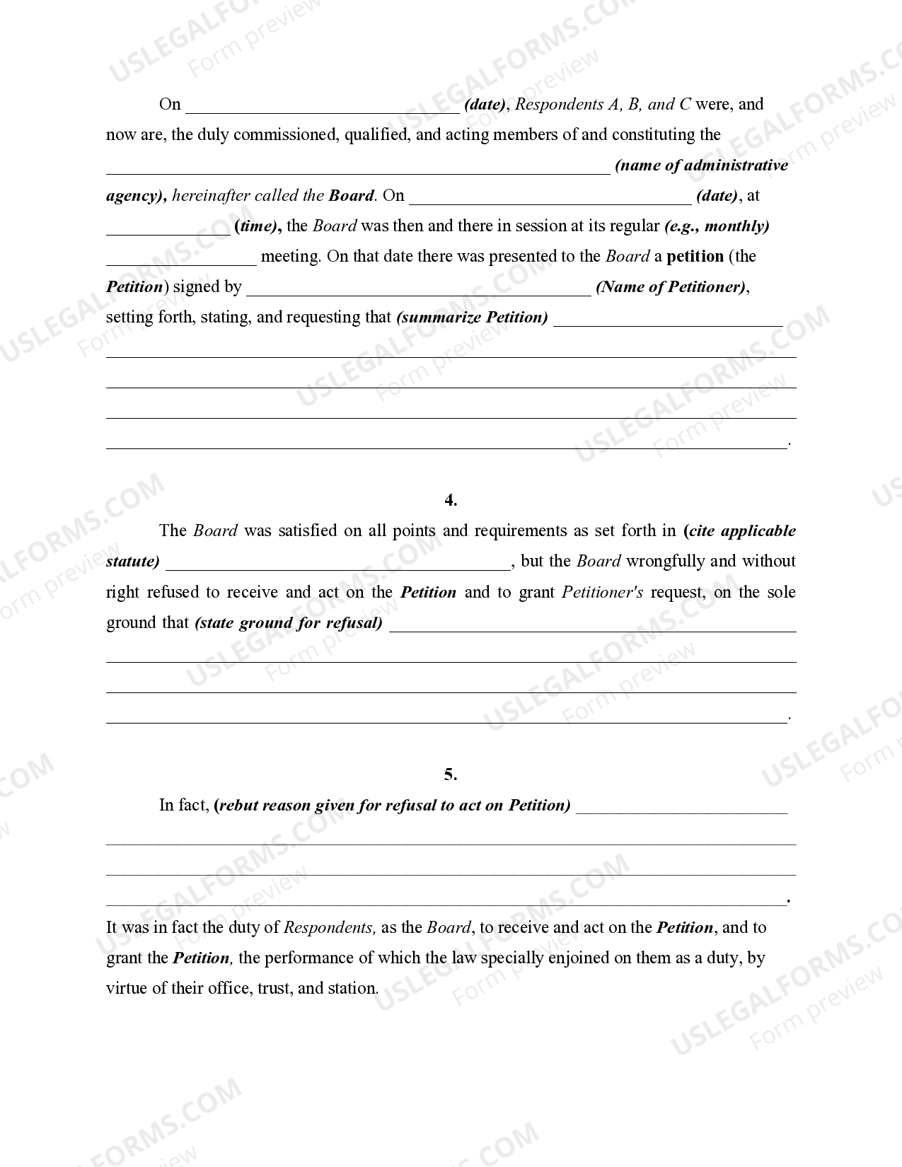 Petition or Application for Writ of Mandamus or Mandate for Refusal of ...