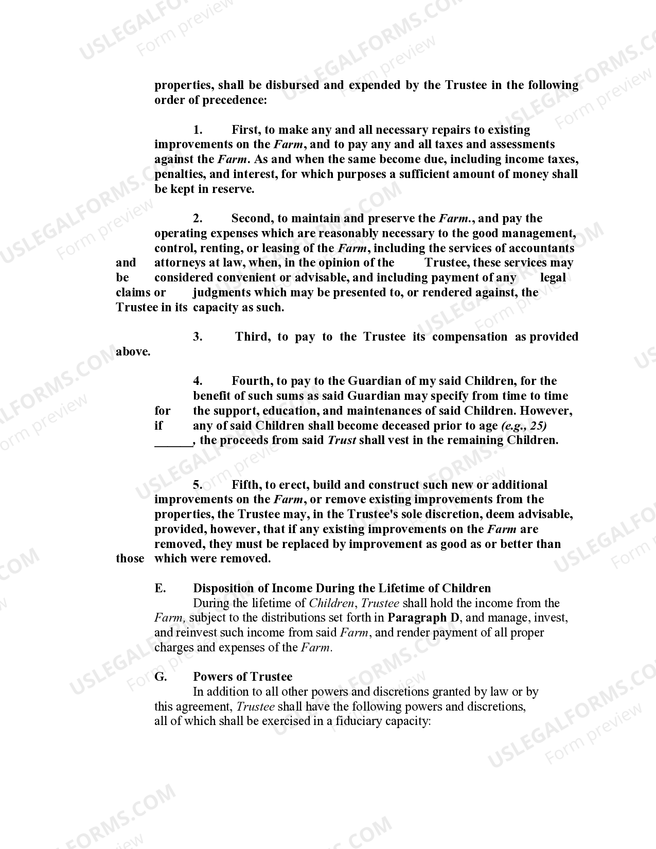 Testamentary Trust Provision in Will with Spouse to Receive a Life ...