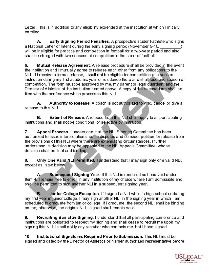 Mississippi National Letter Of Intent For Athletic Scholarship With NCAA Member College Or 