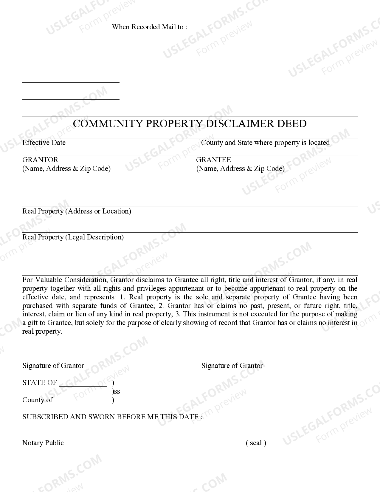 Community Property Disclaimer - Property Disclaimer | US Legal Forms